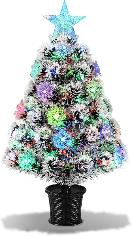 Amazon.com: Small Fiber Optic Christmas Tree Snowflake Lighted, 22inch ...