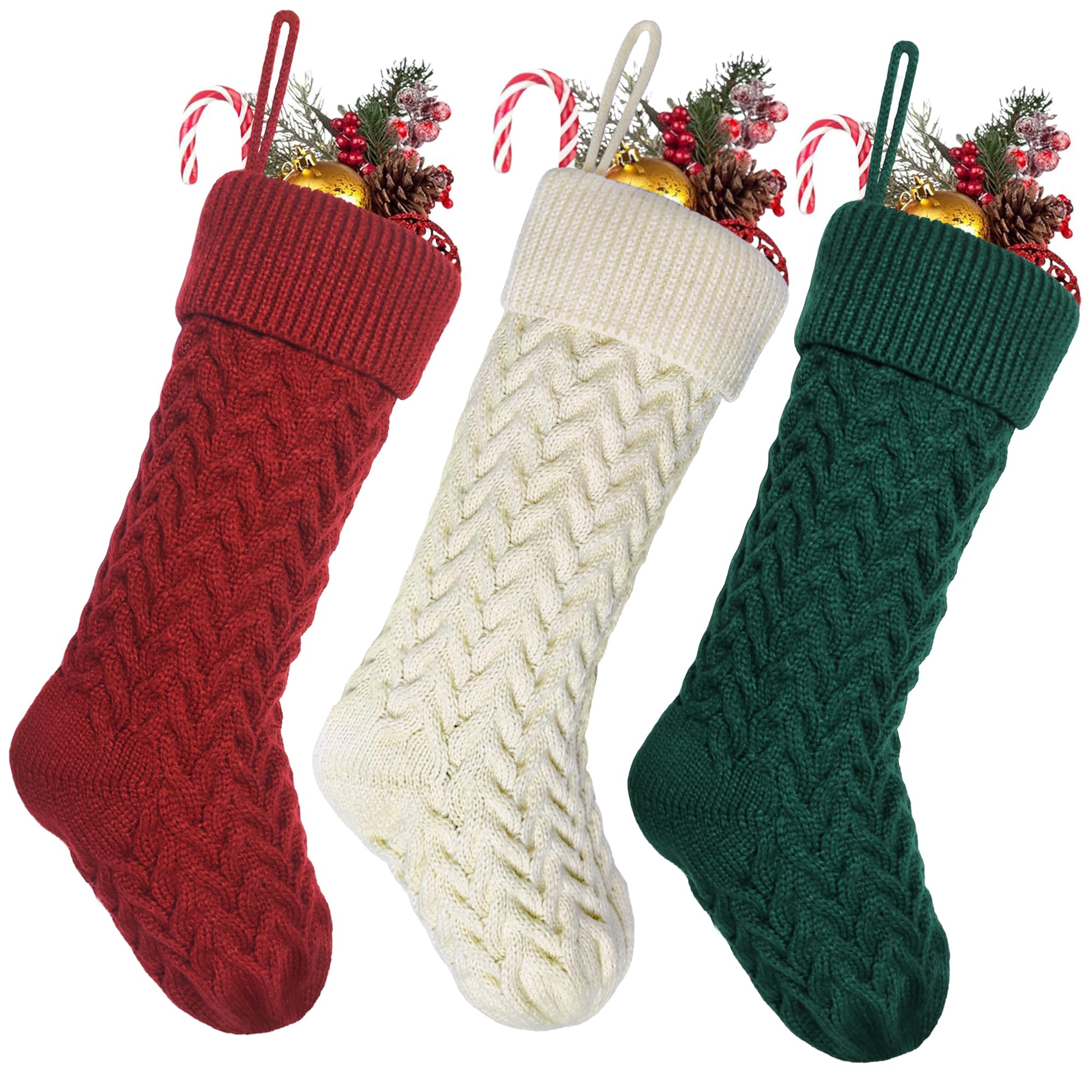 Amazon.com: Perarts Christmas Stockings, 3 Pack 18 Inches Knit Large ...