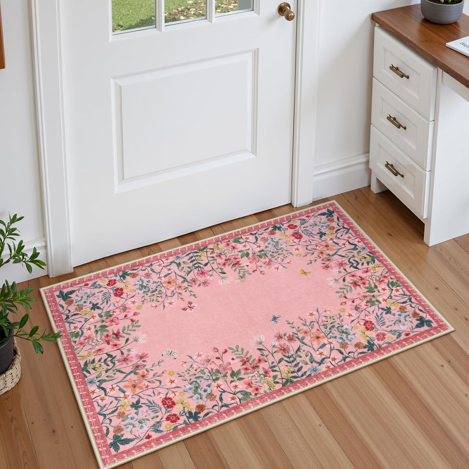 Amazon.com: Lahome Boho Floral 2x3 Small Pink Rugs for Bedroom Washable ...