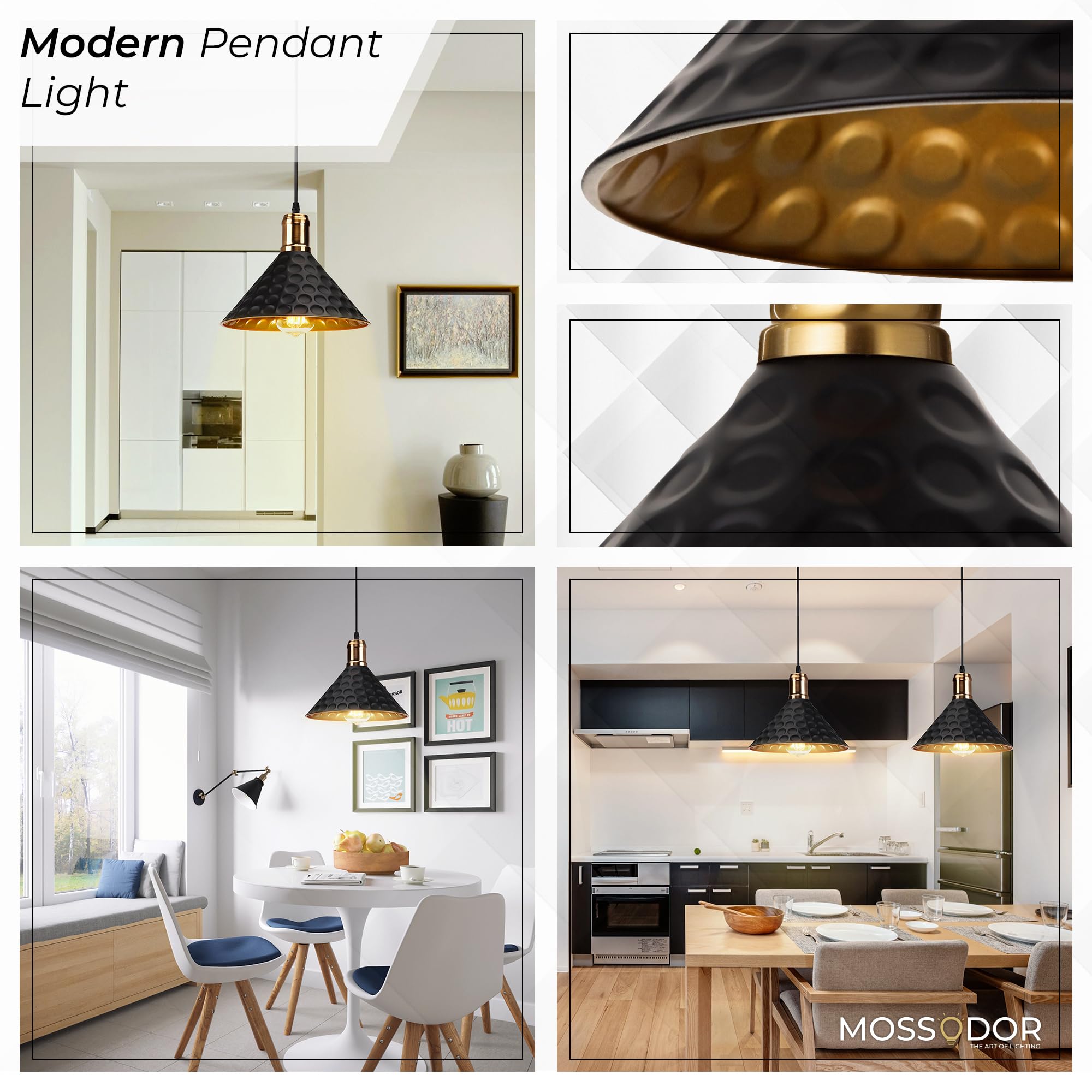 MOSSODOR Industrial Ceiling Light Shades 35cm Black and Copper Ring ...