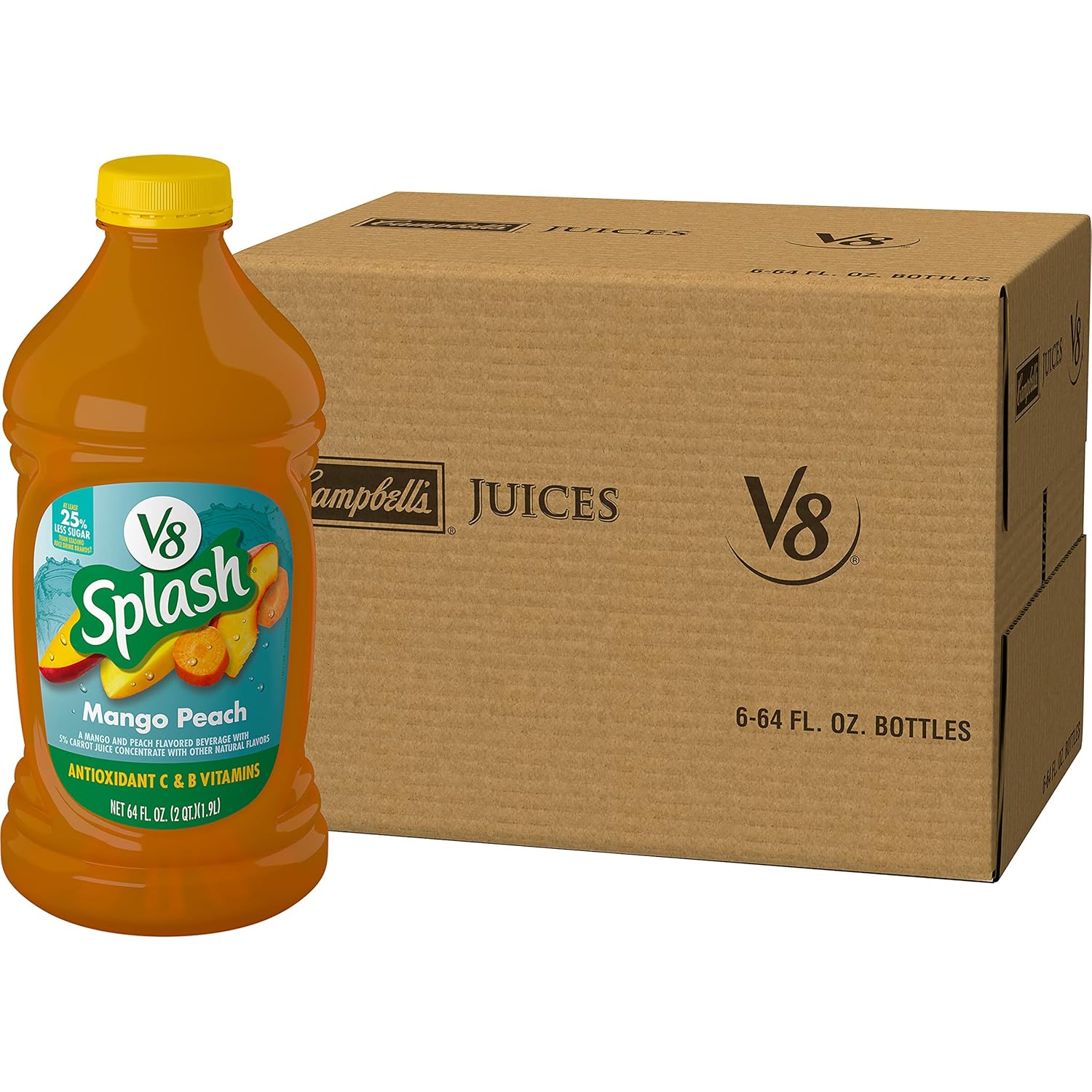 Amazon.com : V8 Splash Mango Peach Flavored Juice Beverage, 64 FL OZ ...