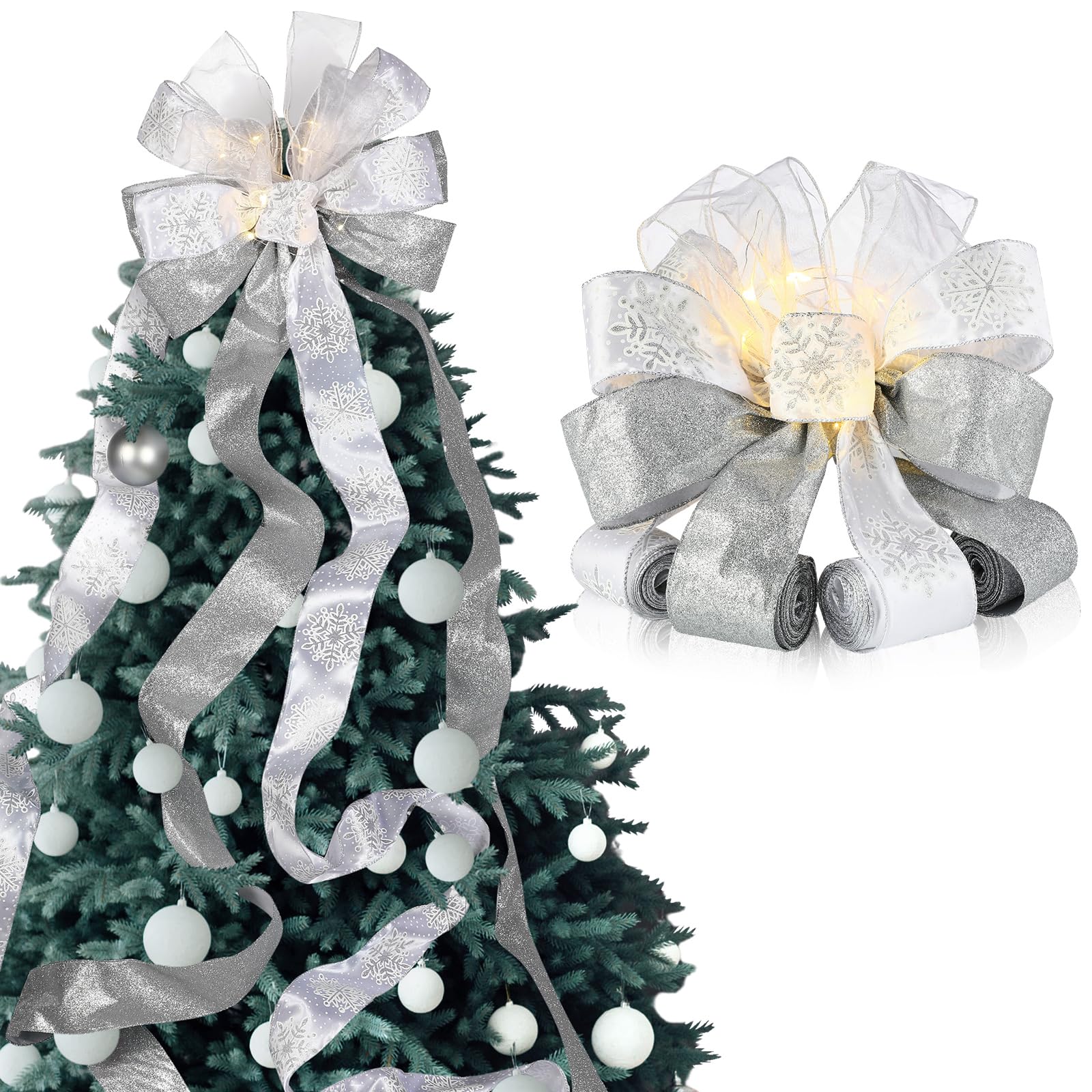 Amazon.com: Large Christmas Tree Topper Bow 12.6 X 118 inch Lighted up ...