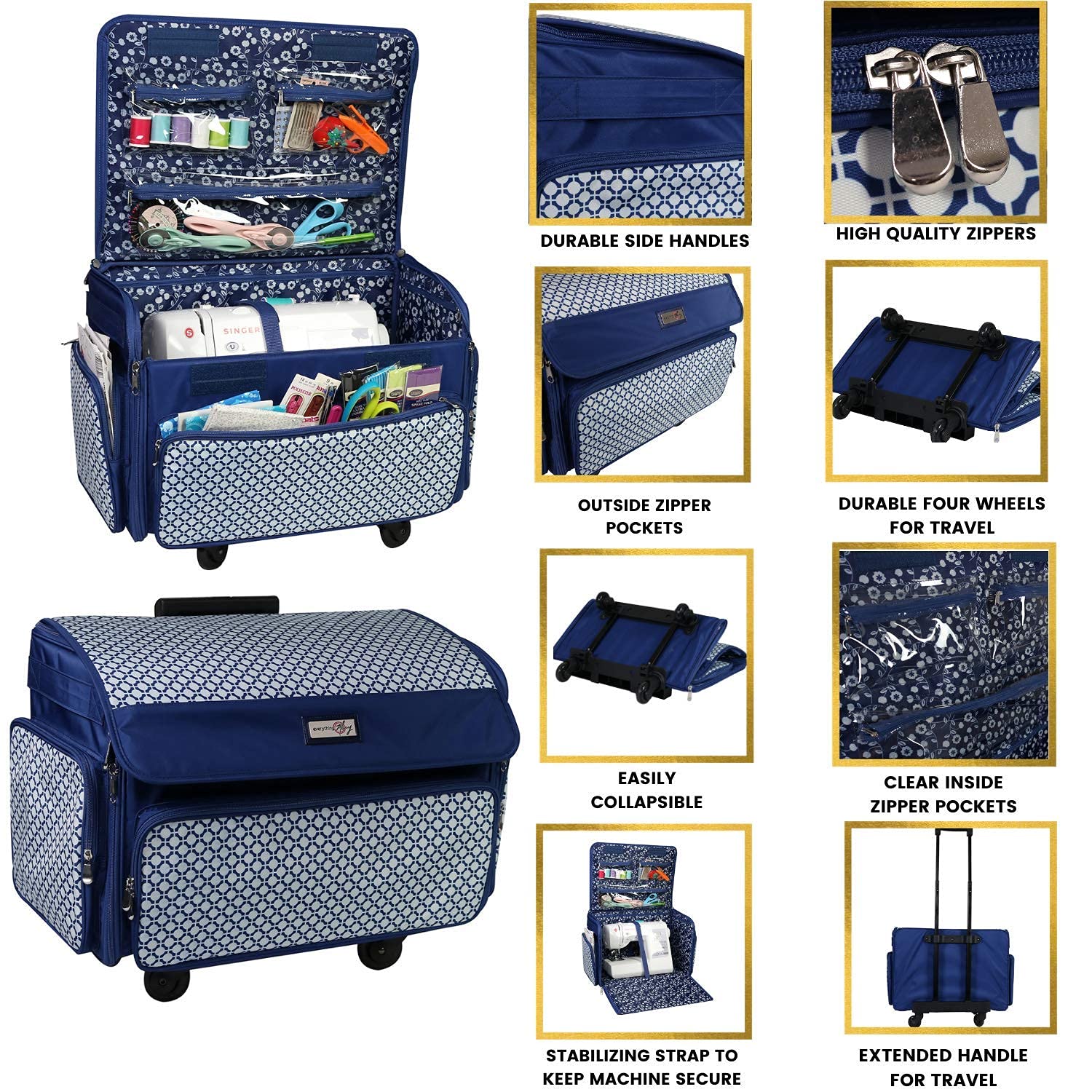 Snapklik.com : Everything Mary 4 Wheels Collapsible Deluxe Sewing ...