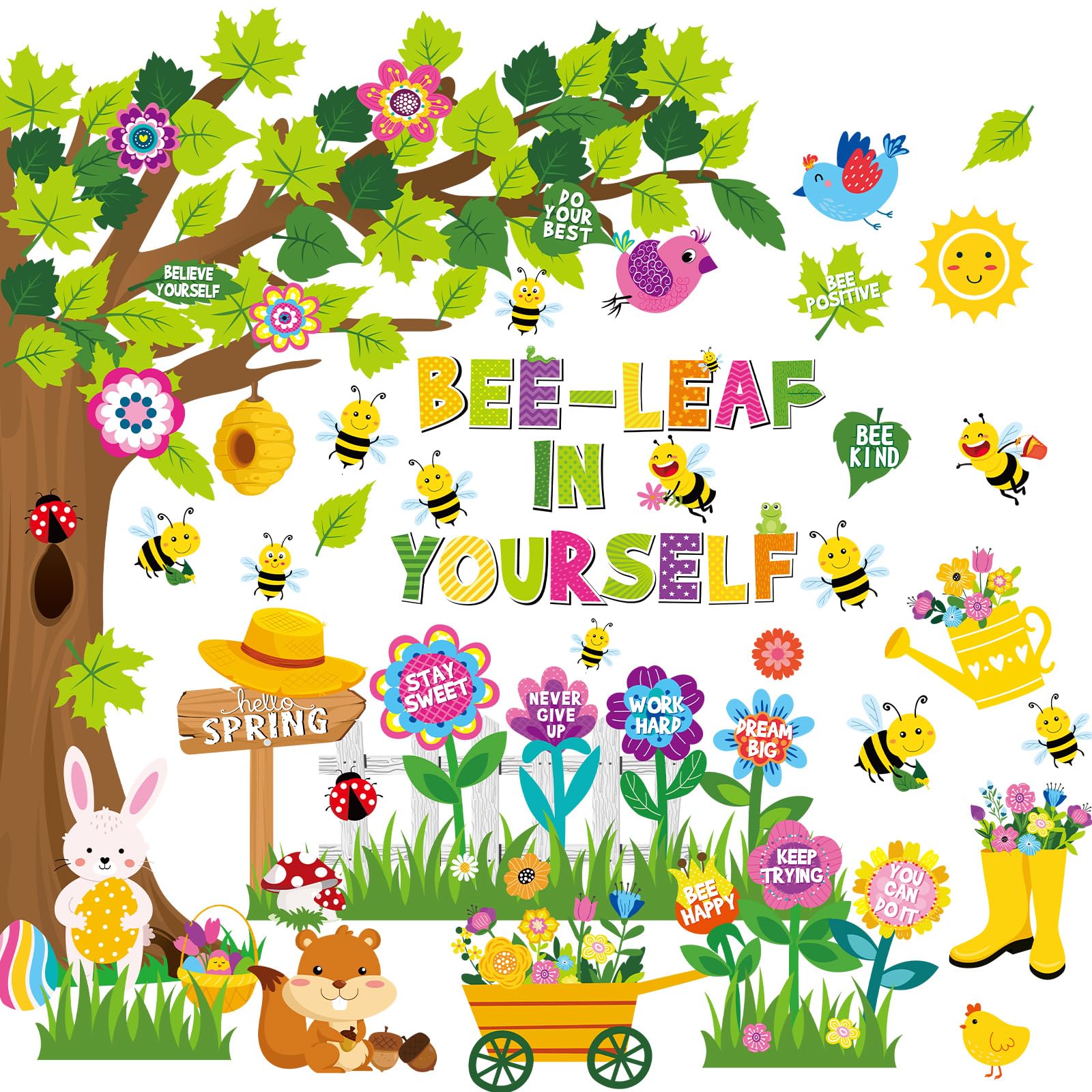 Snapklik.com : Relithick Spring Tree Decorations For Classroom Bee Leaf ...