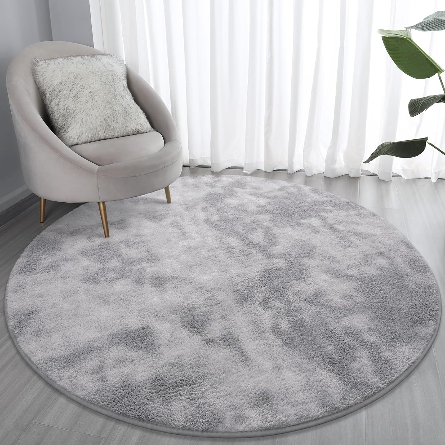 Amazon.com: Lascpt Round Rug for Bedroom 7x7, Tie-Dyed Grey Circle Rug ...