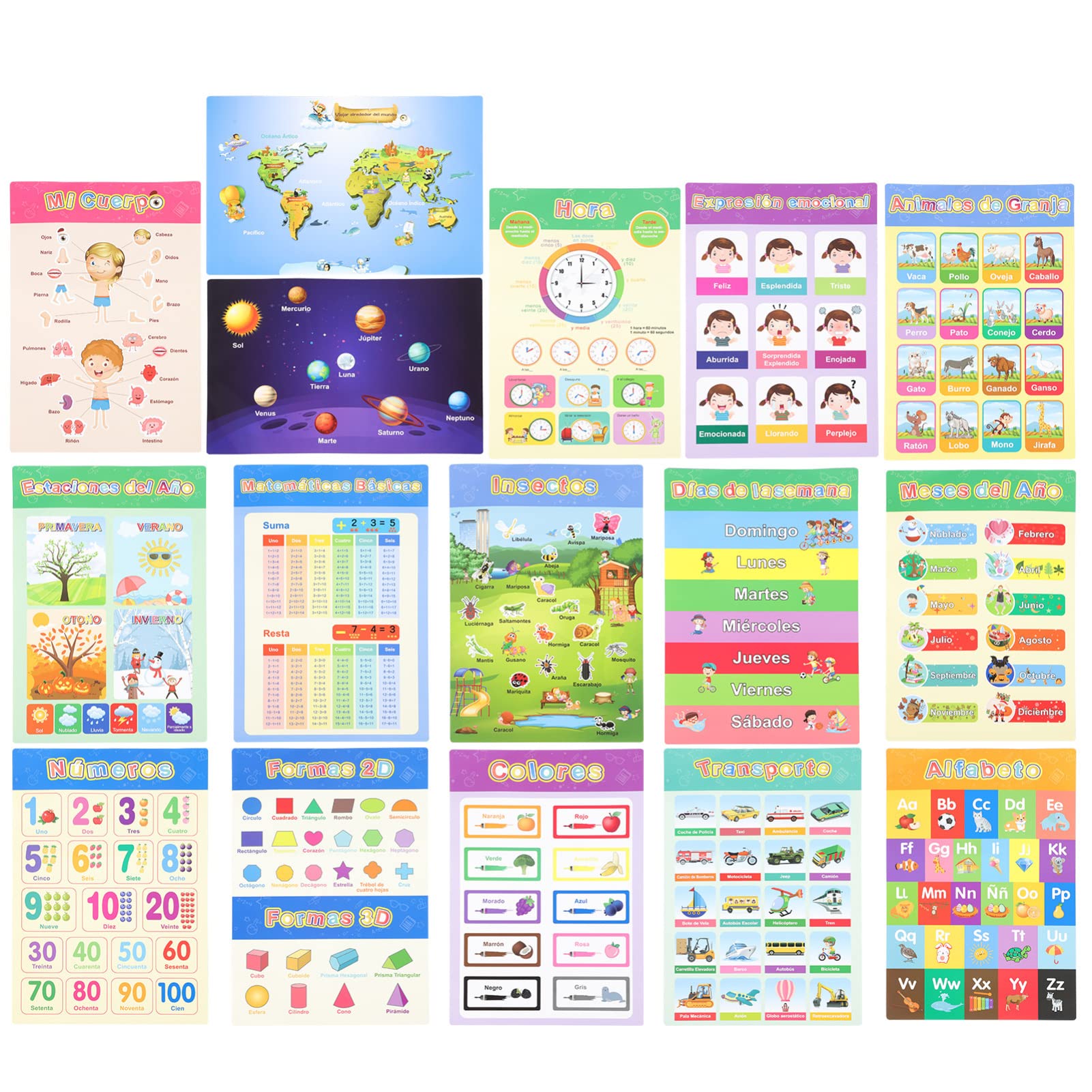 Buy VILLCASE 16 Sheets Spanish Educational Kids Preschool s Early ...