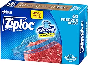 Amazon.com: Ziploc Quart Food Storage Freezer Bags, Stay Open Design, Easy to Fill, 60 count ...