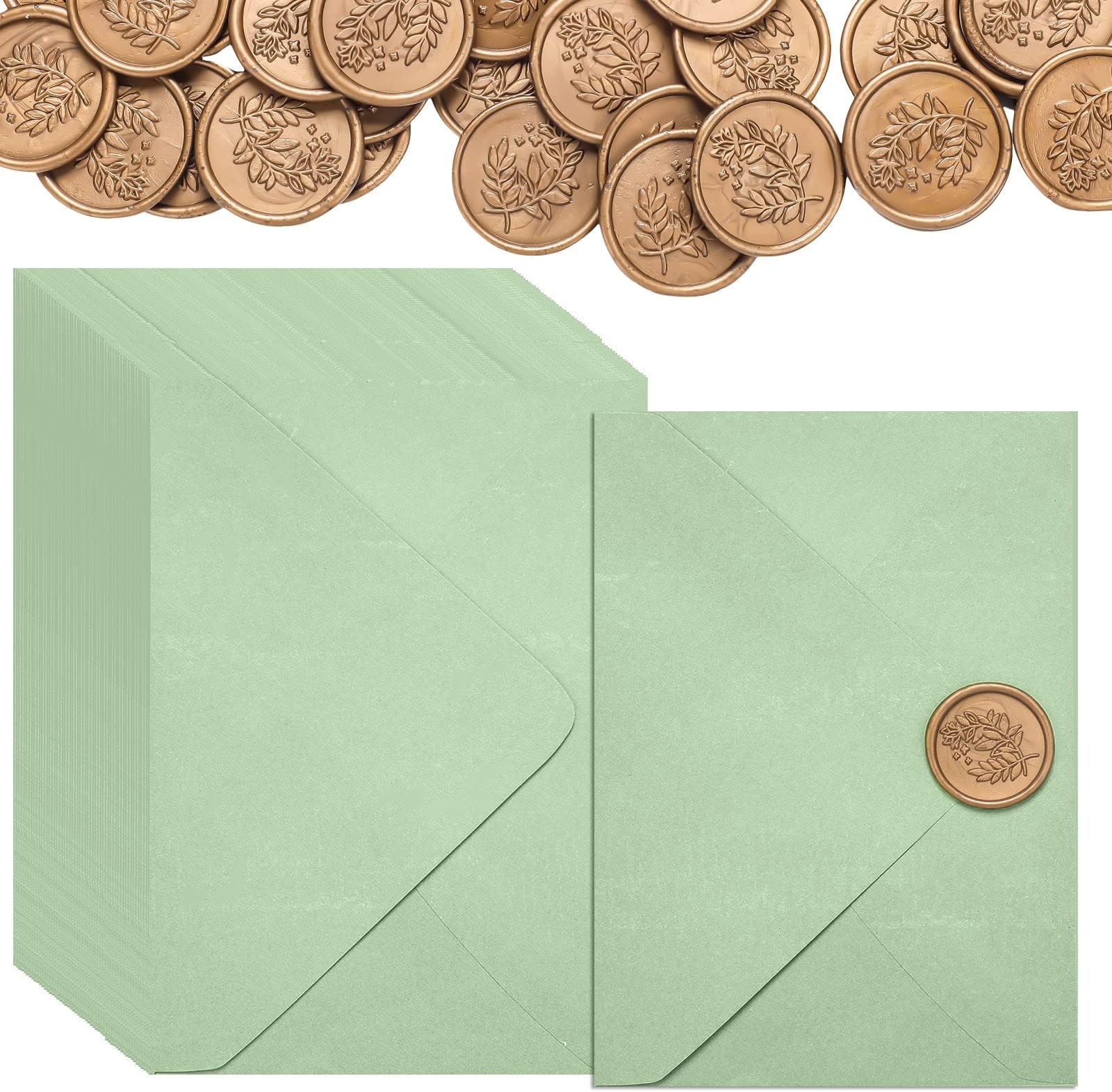 Amazon.com : 50 Pcs A7 Sage Green Envelopes Invitation 5 x 7'' and 50 ...