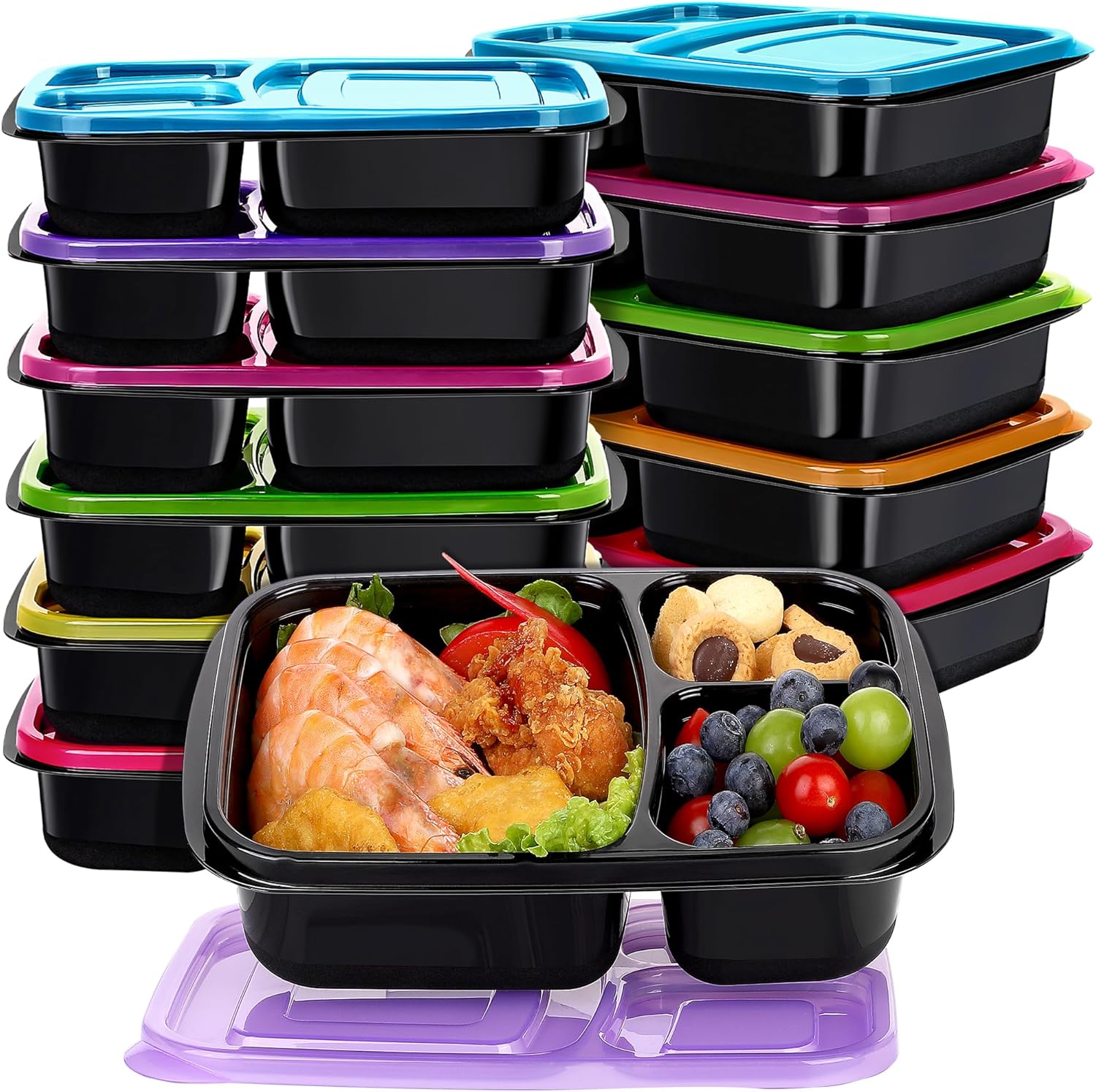 Amazon.com: Kochorie 12 Pack 3-Compartment Snack Bento Box Reusable ...