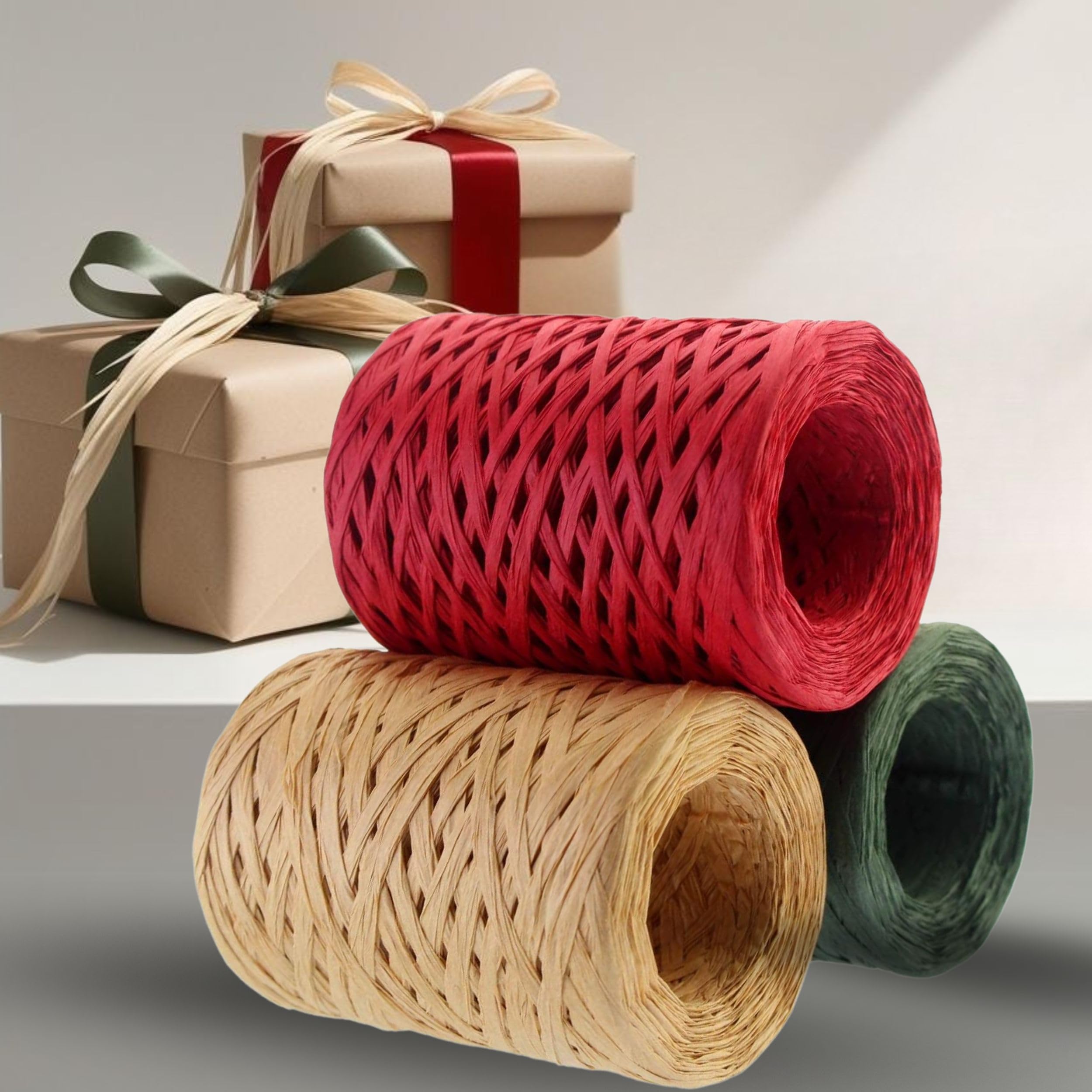Amazon.com: 1080 Feet of Natural Raffia Ribbon – 3 Rolls Paper Twine ...