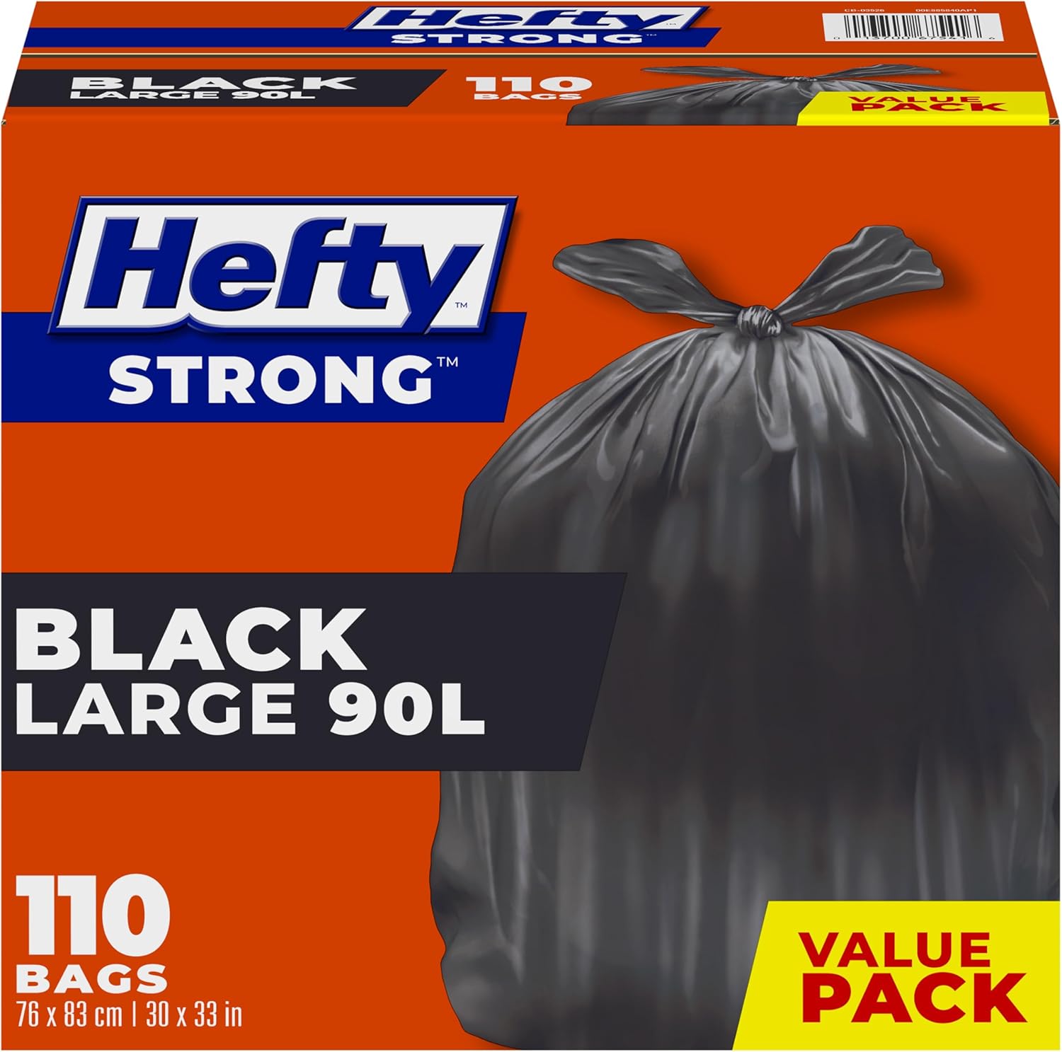 Hefty Garbage Bags, Value Pack Large 90 Litres Black, EasyFlaps, 110 ...