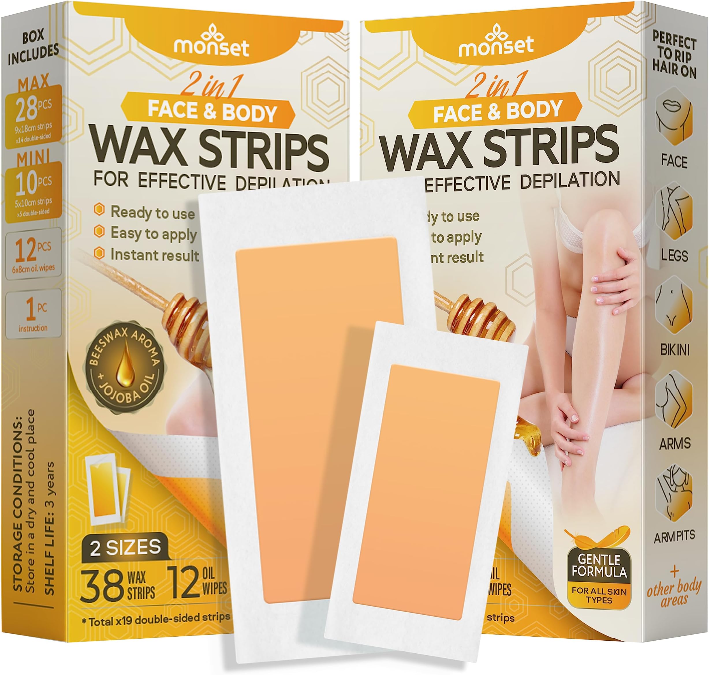 Amazon.com : MONSET 76 Count Wax Strips Honey : Beauty & Personal Care