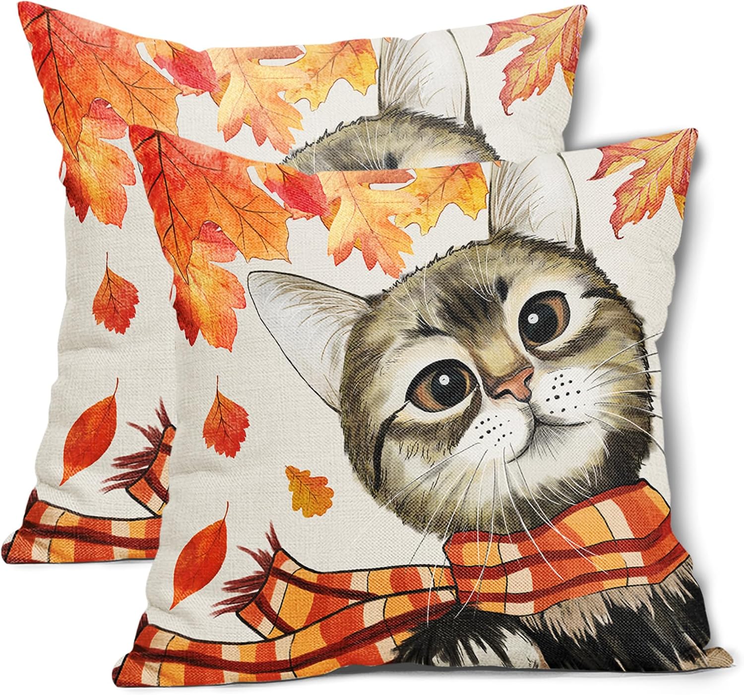 Amazon.com: Kawani Fall Cat Leaf Pillow Covers 18X18 Inch Orange Autumn ...