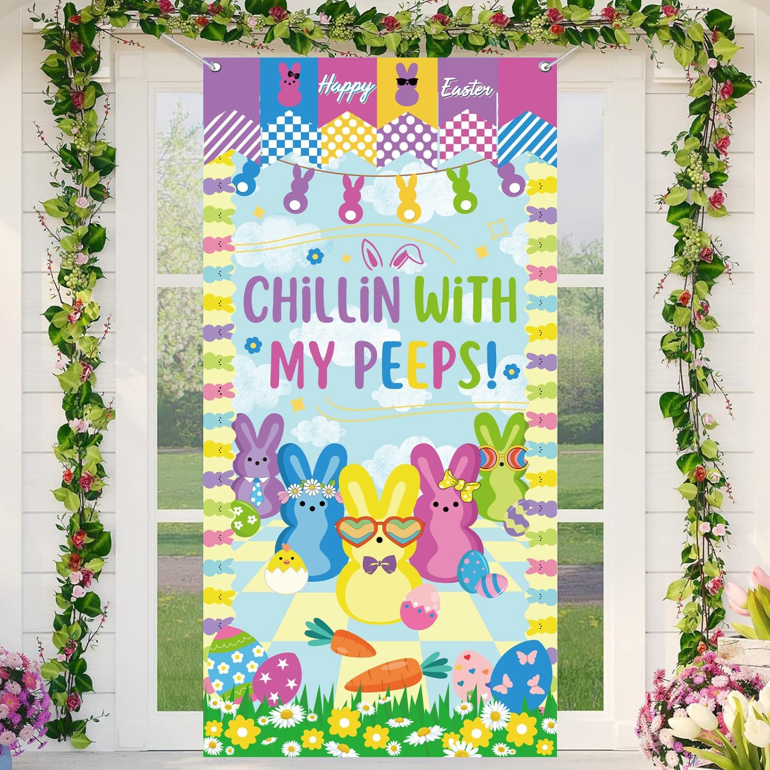 Amazon.com: Easter Door Cover Decorations Chillin with My Peps Happy ...
