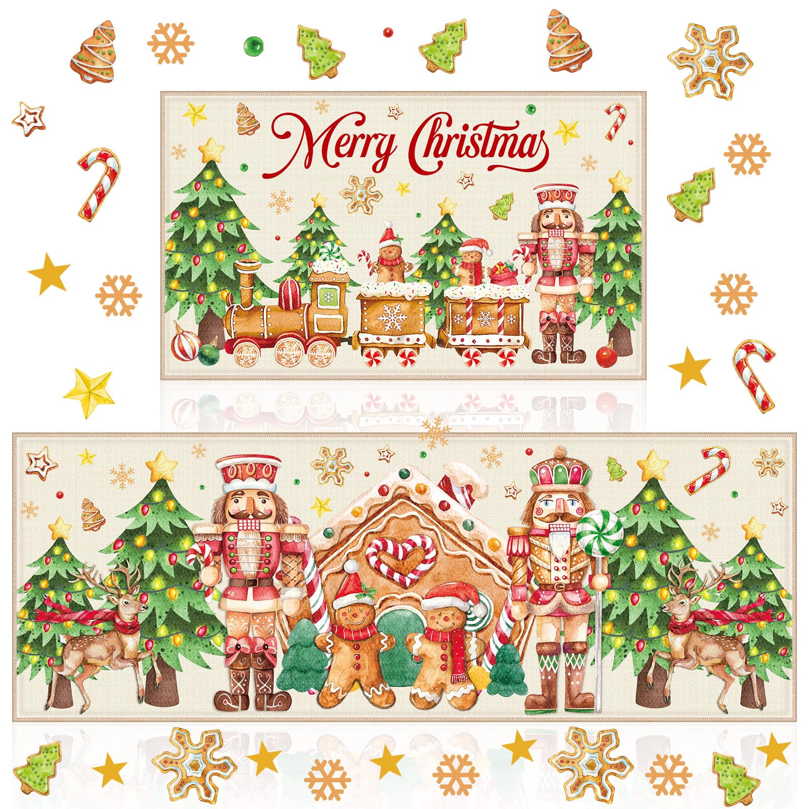 Amazon.com: Duraaamo 2 Christmas Nutcracker Kitchen Mats Gingerbread ...