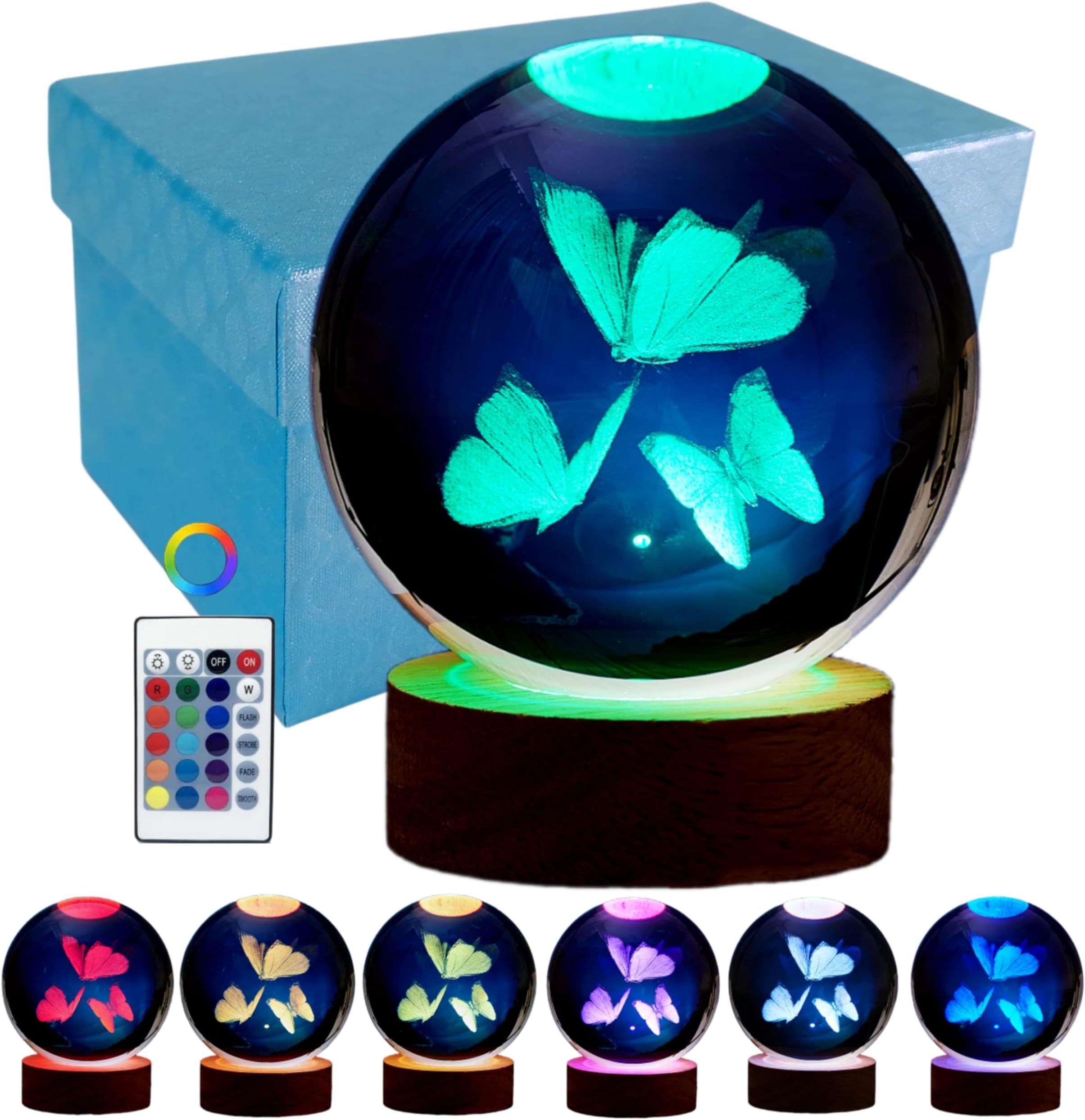 3D Hummingbird Crystal Ball Night Light with Remote Upgraded 3.15 In ...