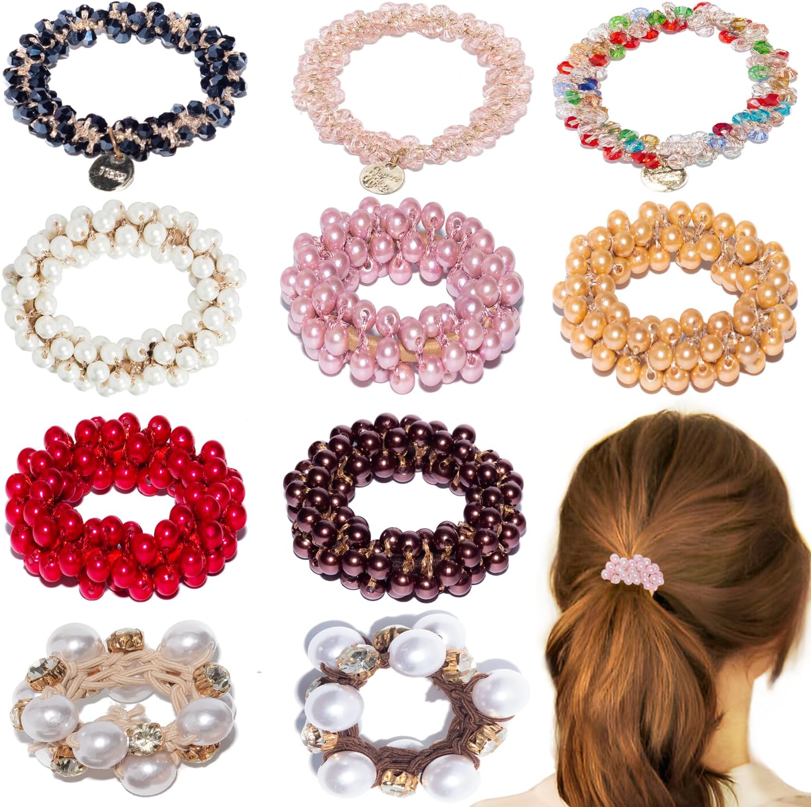 Amazon.com : Loqpol 10PCS Pearl Hair Ties | Stretchy Elastic Scrunchies ...