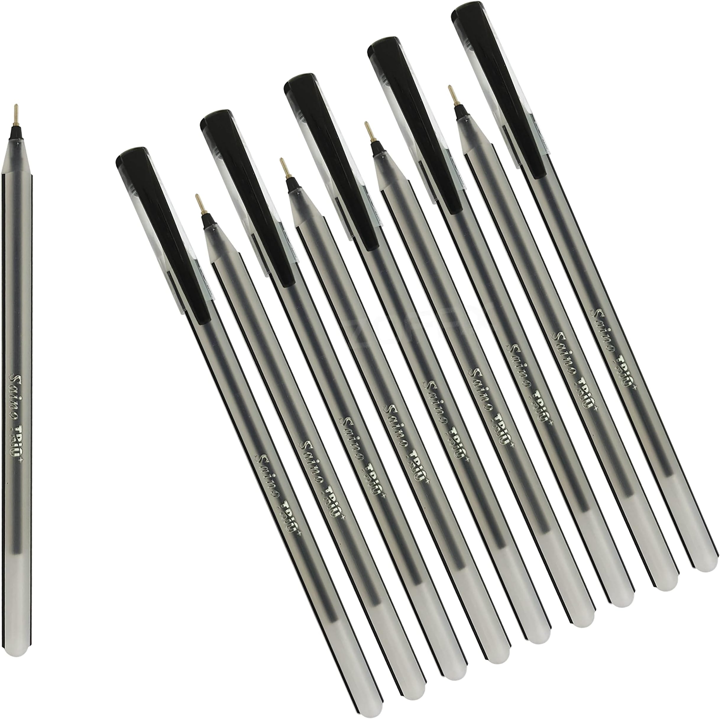 SAINO 10 x 0.7mm Trio Triangular BLACK Ballpoint Pens Easy Grip Smooth ...