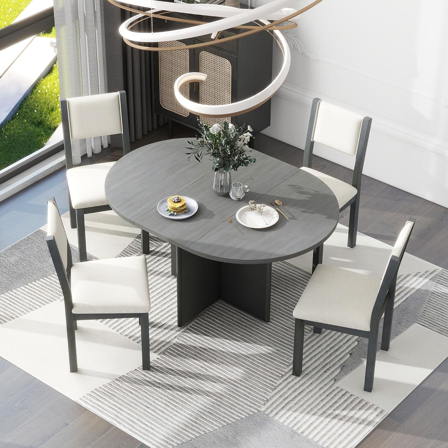 Amazon.com - Merax 5-Piece Extendable Round Dining Table Set with a 16 ...