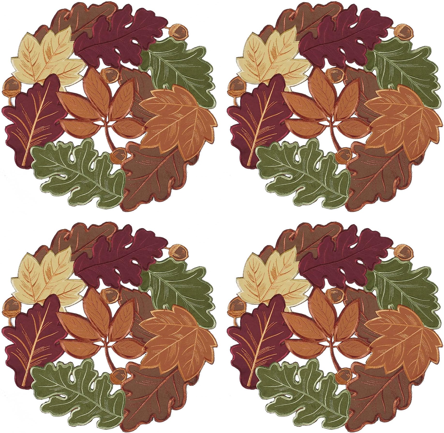 Amazon.com: Embroidered Autumn Fall Leaf Doily, Placemat (11 inch Round ...