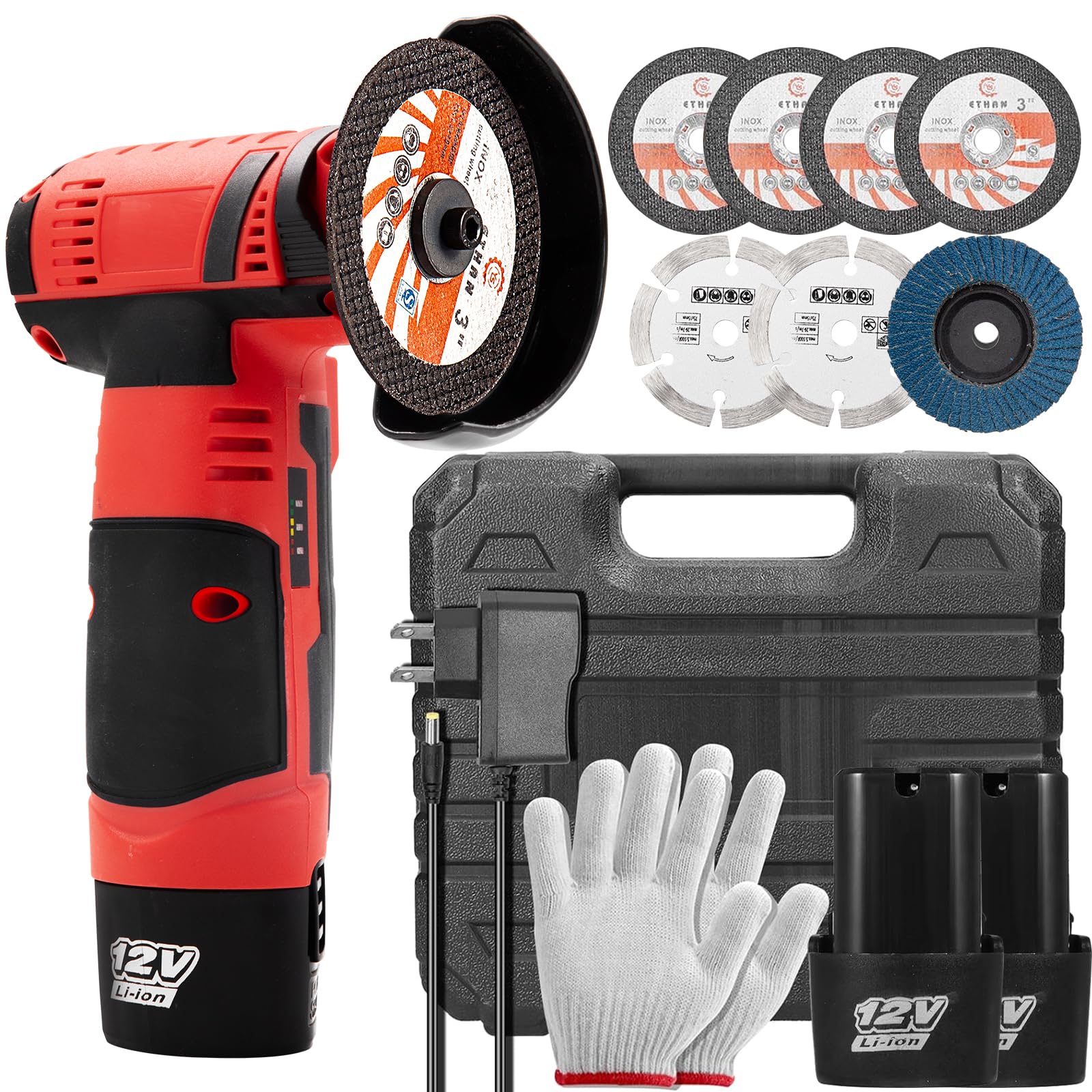 Mini Angle Grinder, 12V Cordless Angle Grinder with 2pcs 2000mAh ...