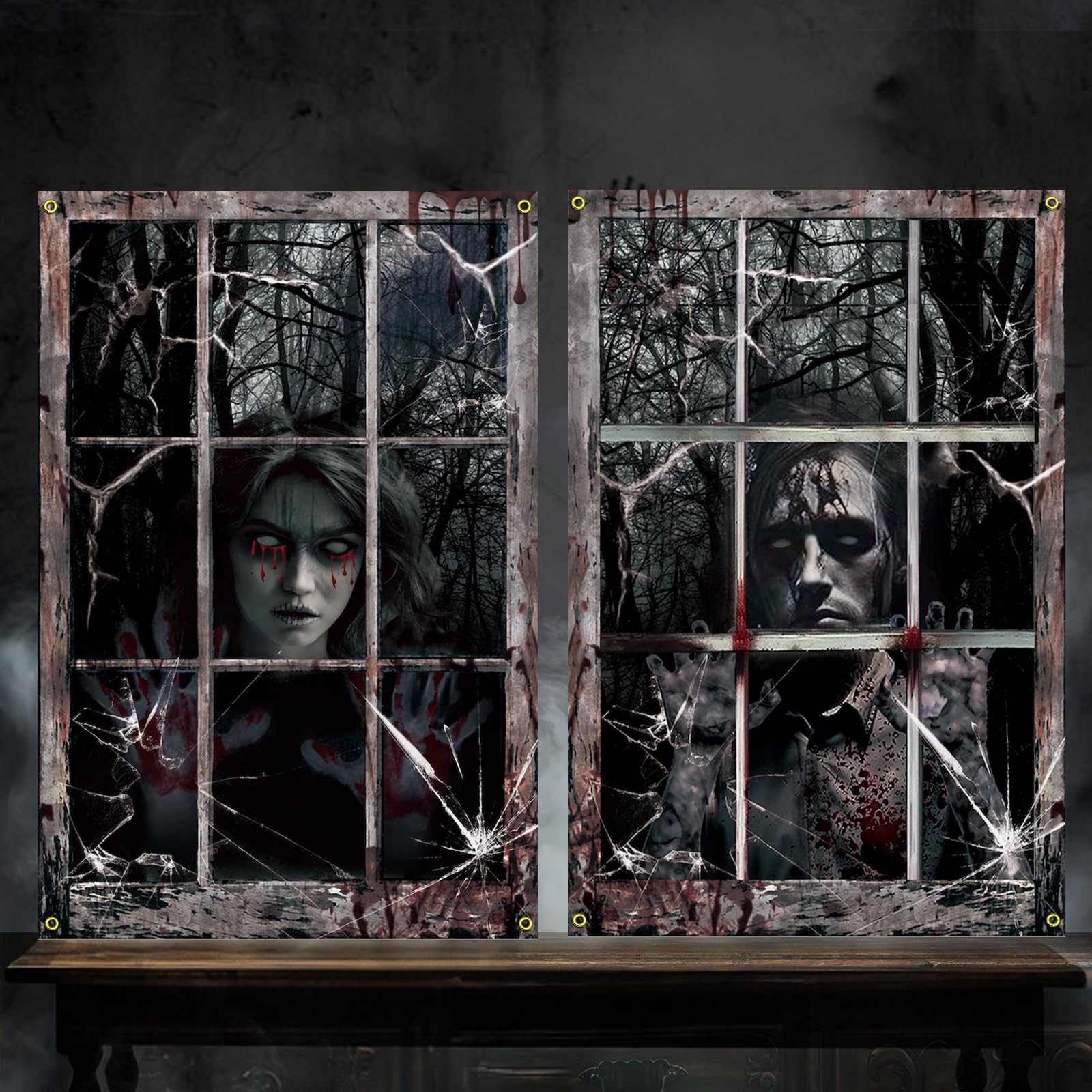 Amazon.com: FLAJZ 2 Pcs Halloween Window Decorations, Scary Halloween ...