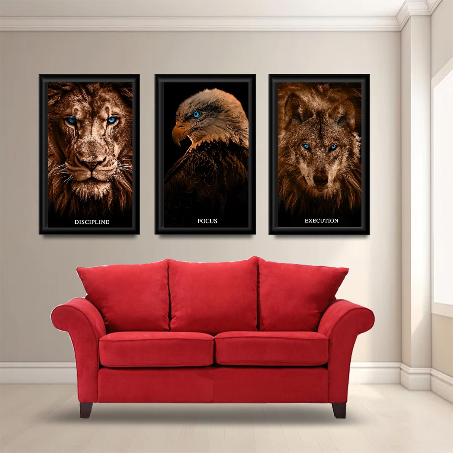 seyon studios LION, EAGLE,WOLF COMBO WOODEN BLACK PHOTOFRAME (12 X20 ...