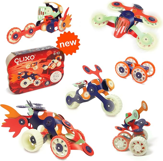 Amazon.com: Clixo Mars Rover Pack - Glow-in-The-Dark Wheels Magnetic ...