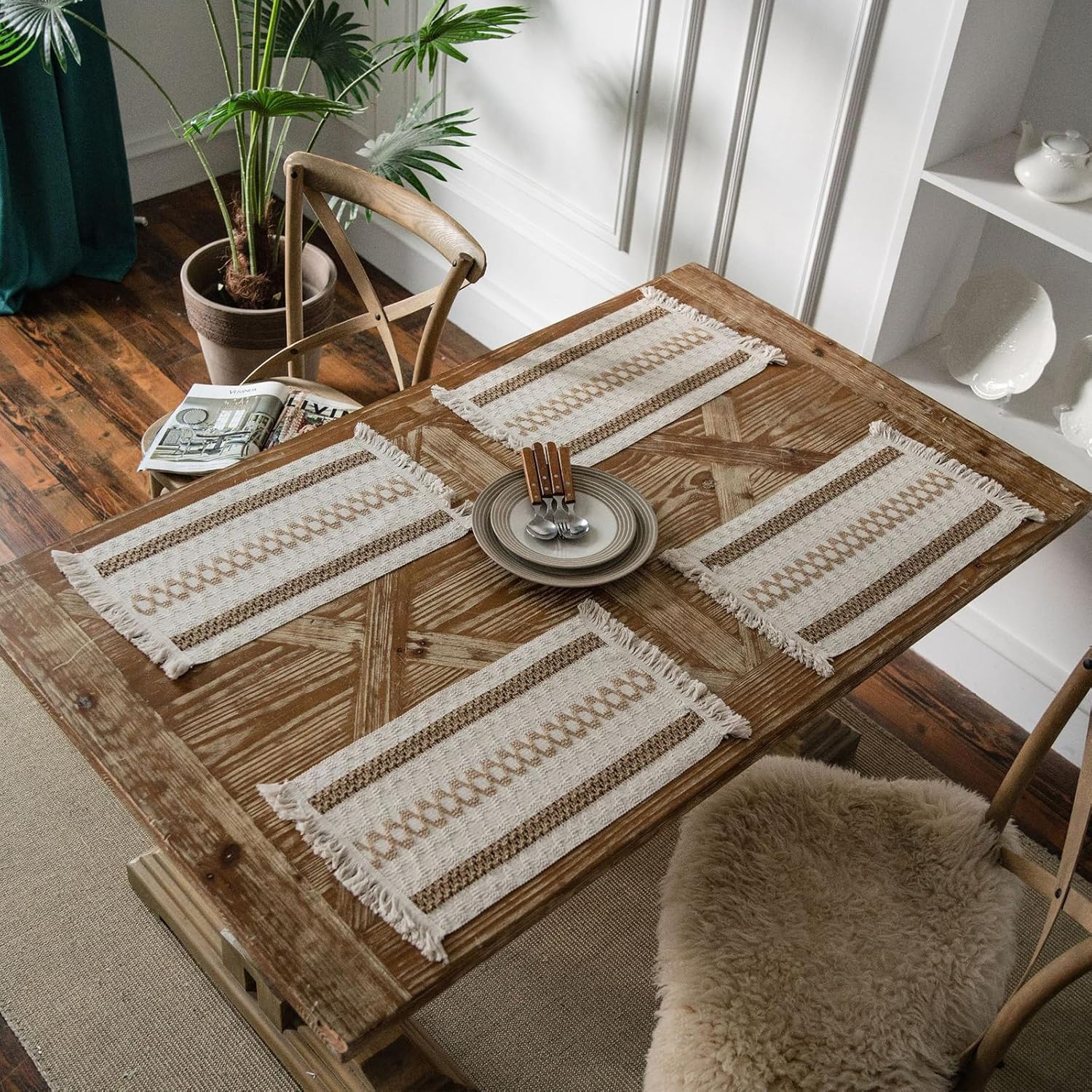 Amazon.com: Placemats Set of 4, Boho Braided Rustic Linen Table Mats ...