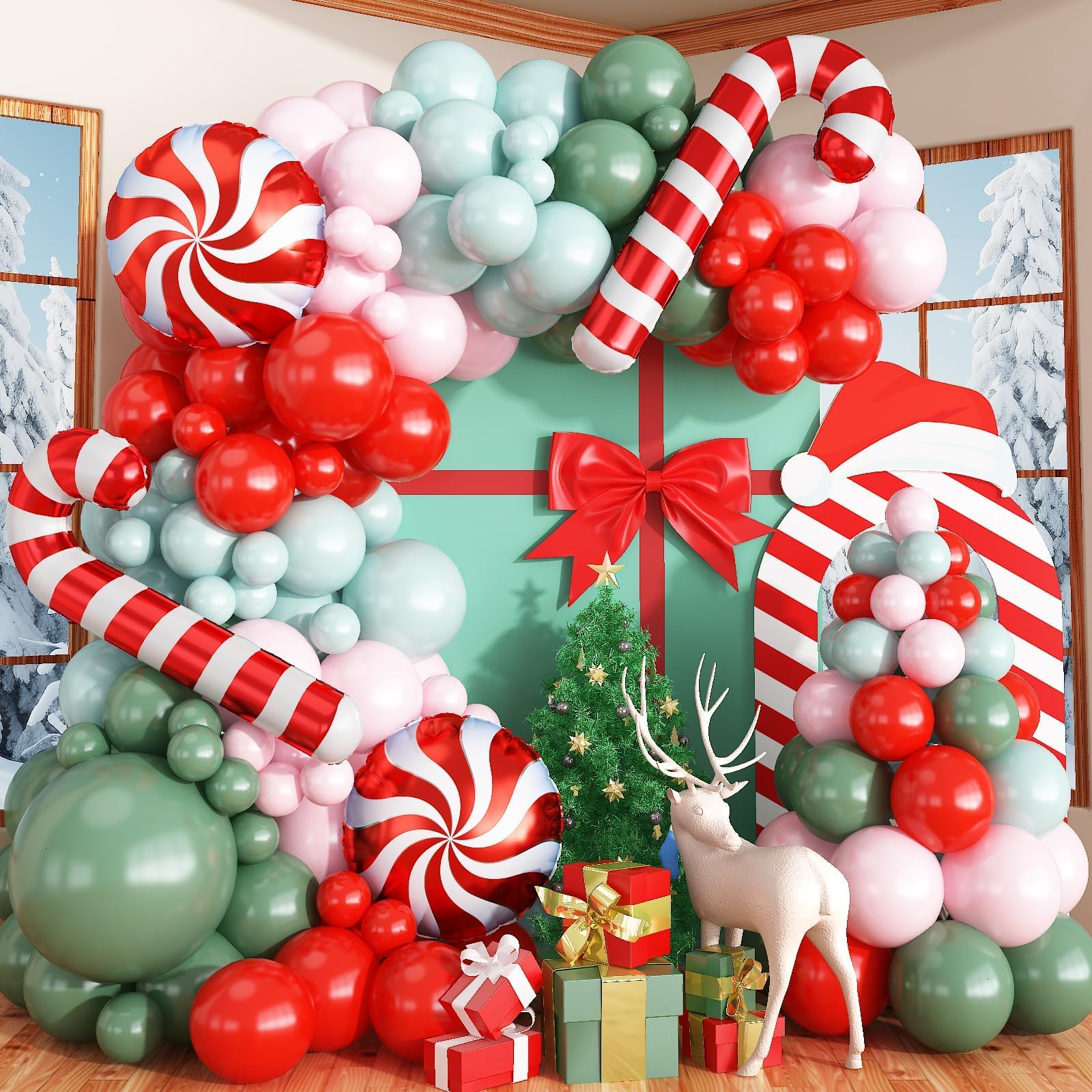 Amazon.com: Christmas Balloon Arch Kit, Double Stuffed Red Pink Green ...