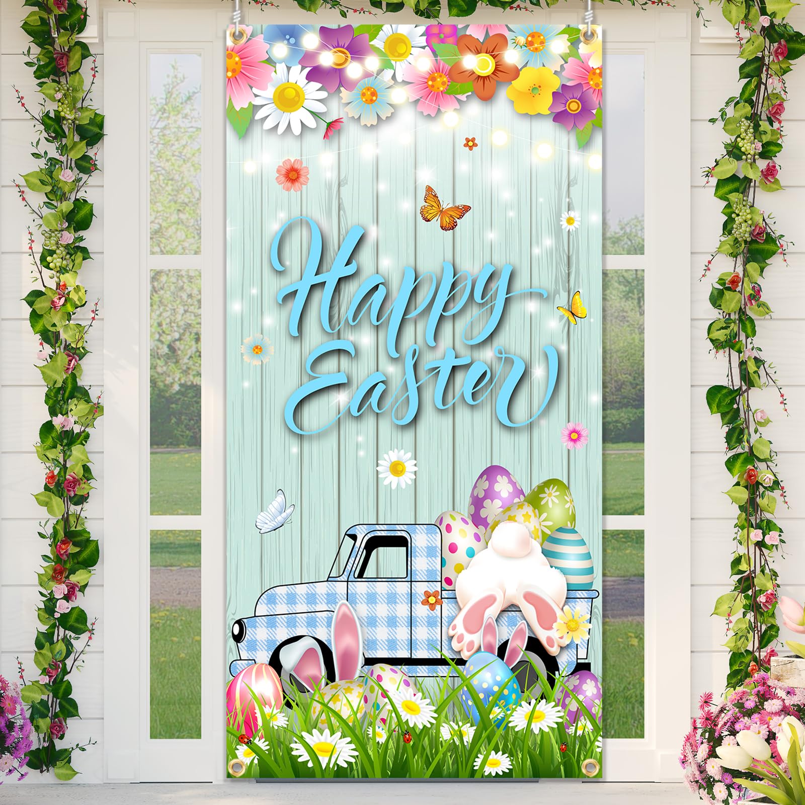 Amazon.com: Happy Easter Door Cover, Easter Colorful Eggs Bunny Car ...