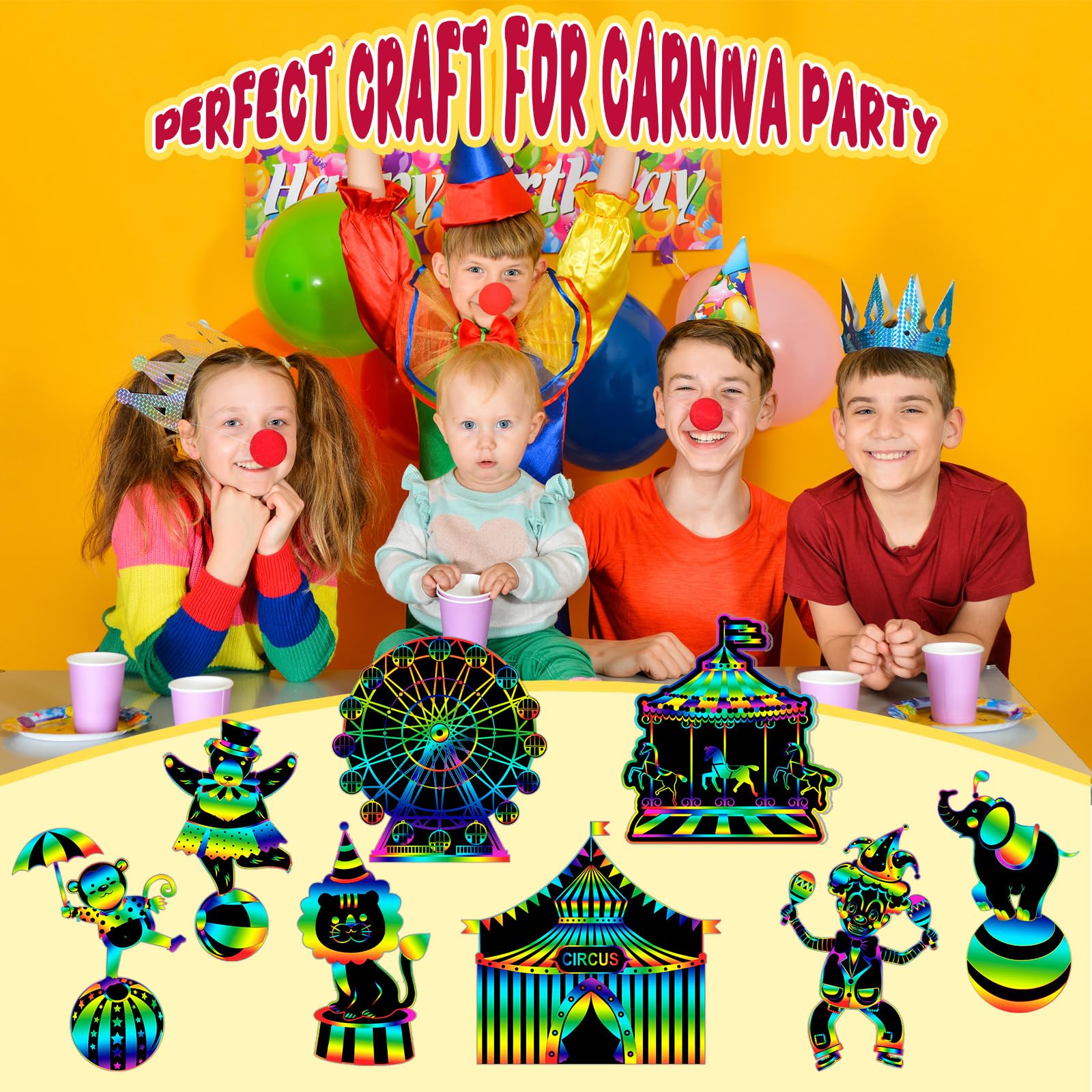 Snapklik.com : RoundFunny 80 Pcs Carnival Cutouts Scratch Cards Circus ...