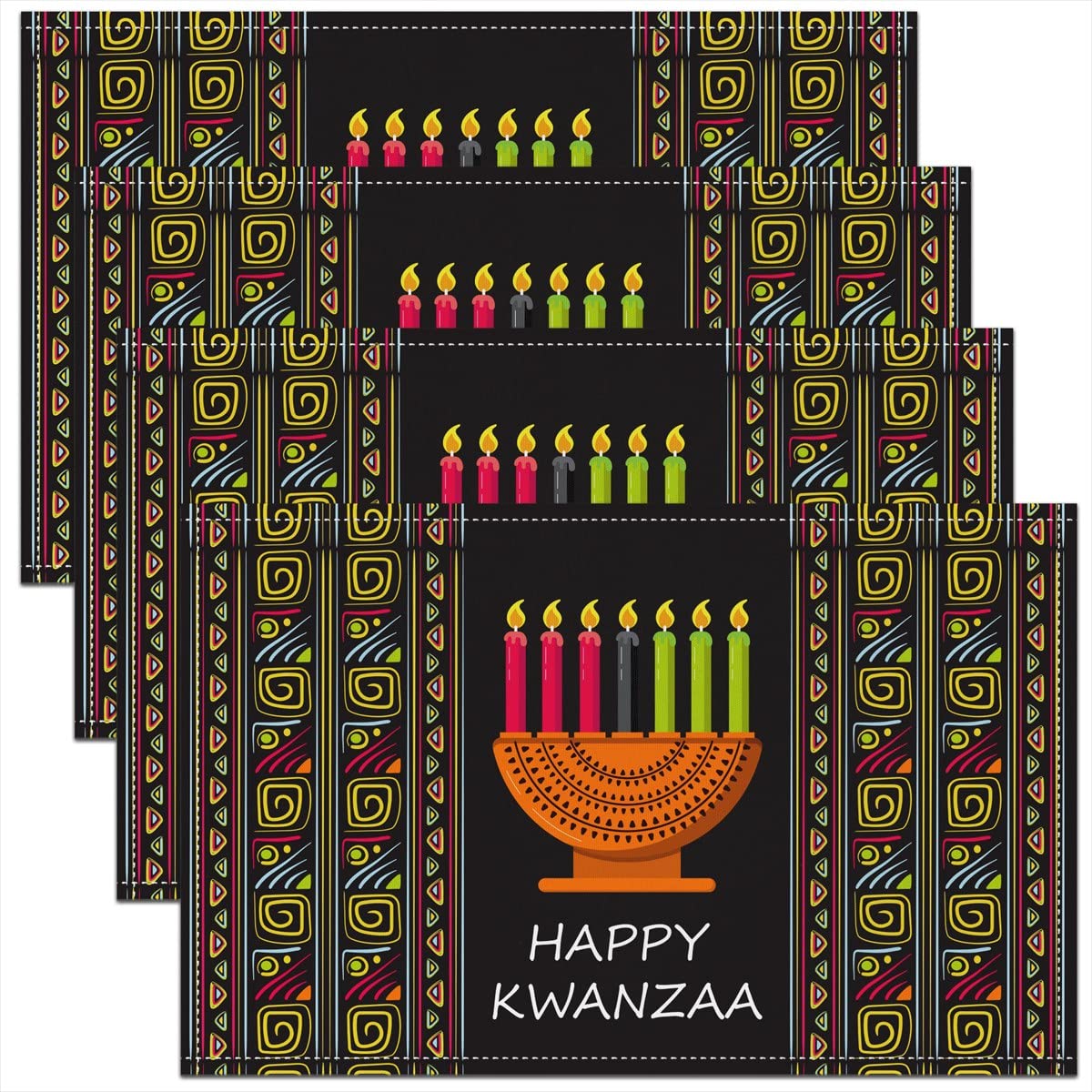 Amazon.com: Happy Kwanzaa Table Mats 12x18 Set of 4 Kwanzaa Kinara Set ...