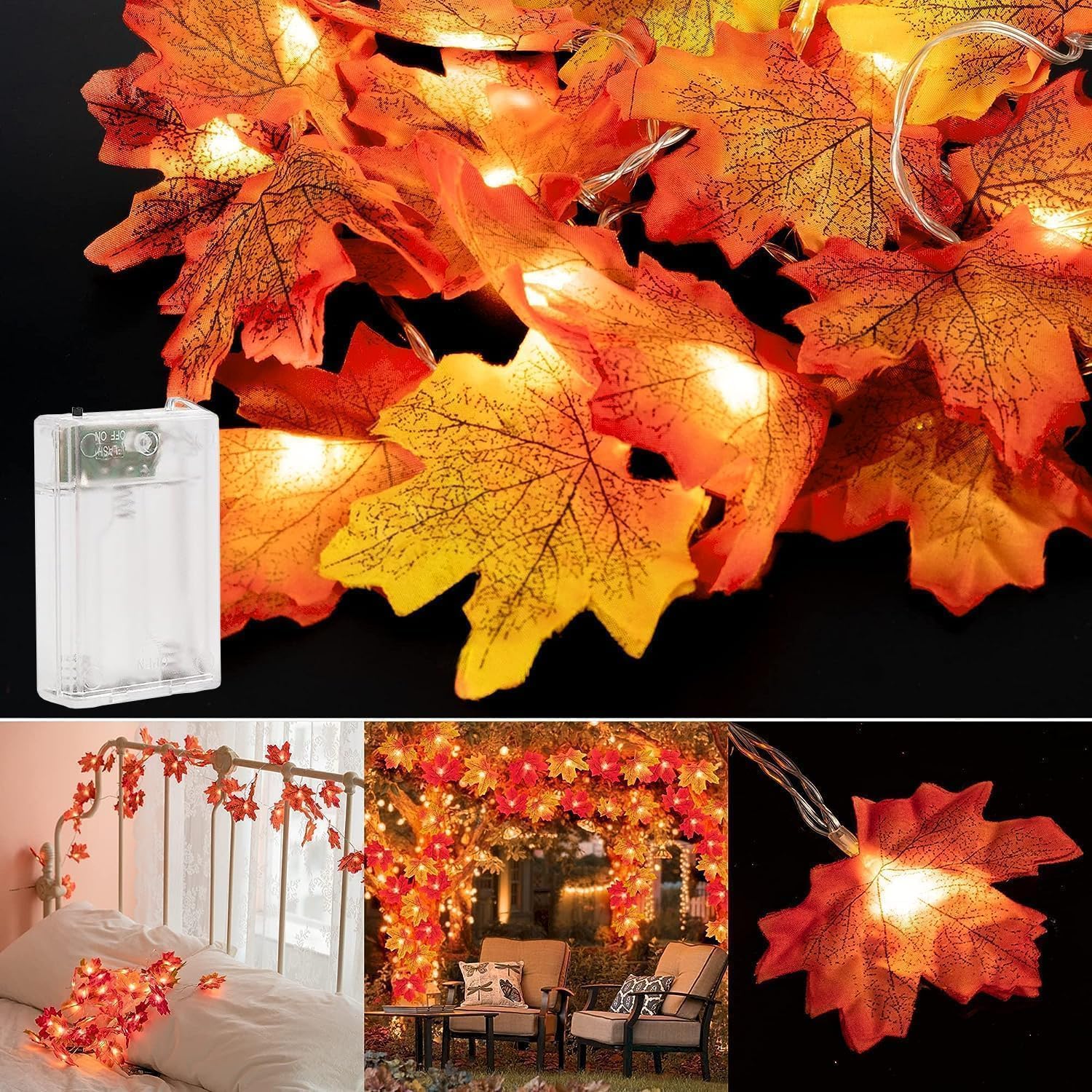 Autumn Decorations Maple Leaf Lights, 4.5M 30 LEDs Autumn Home Decor ...