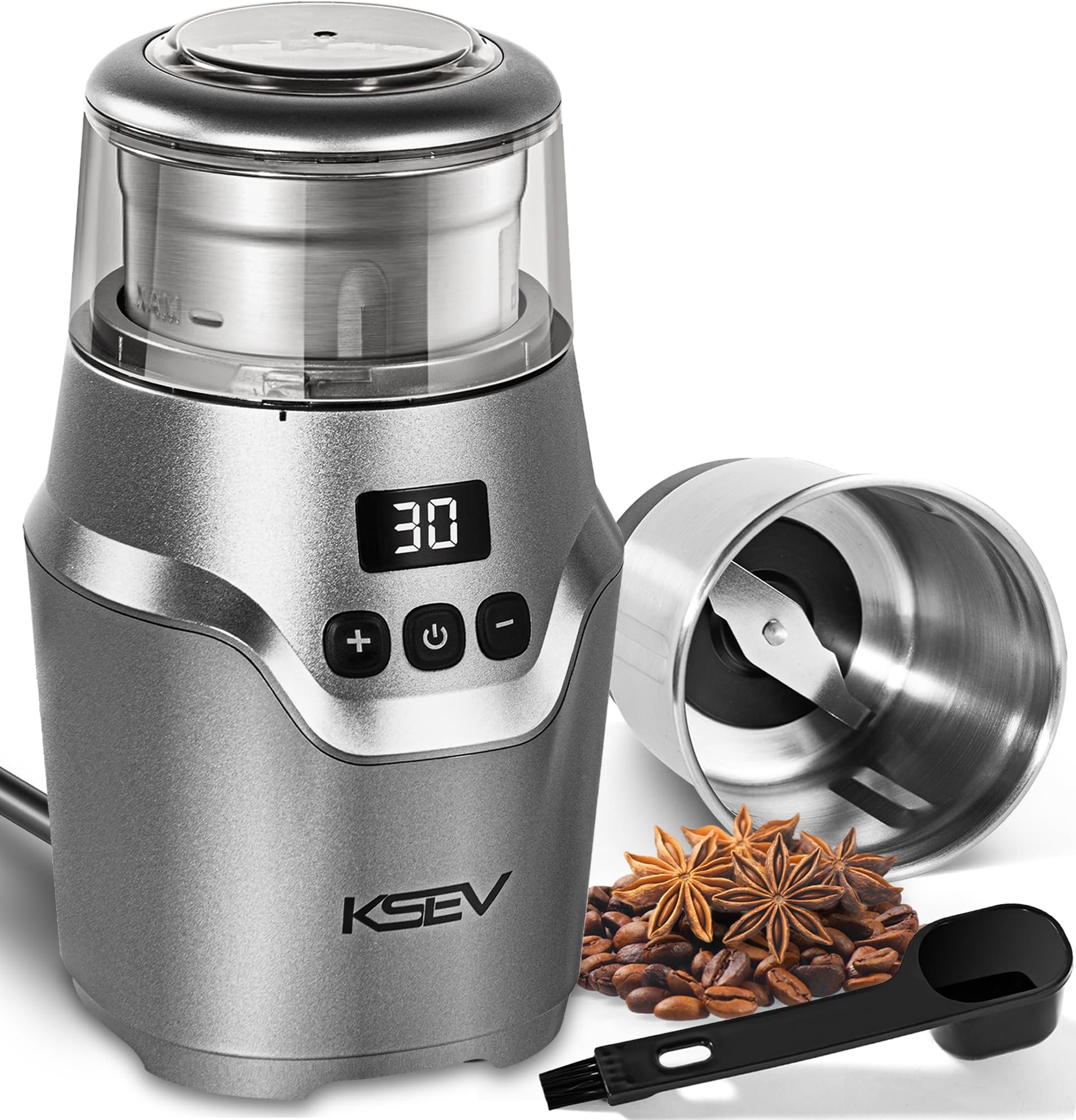 Amazon.com: KSEV Digital Display Timer Electric Coffee Grinder, 150W ...