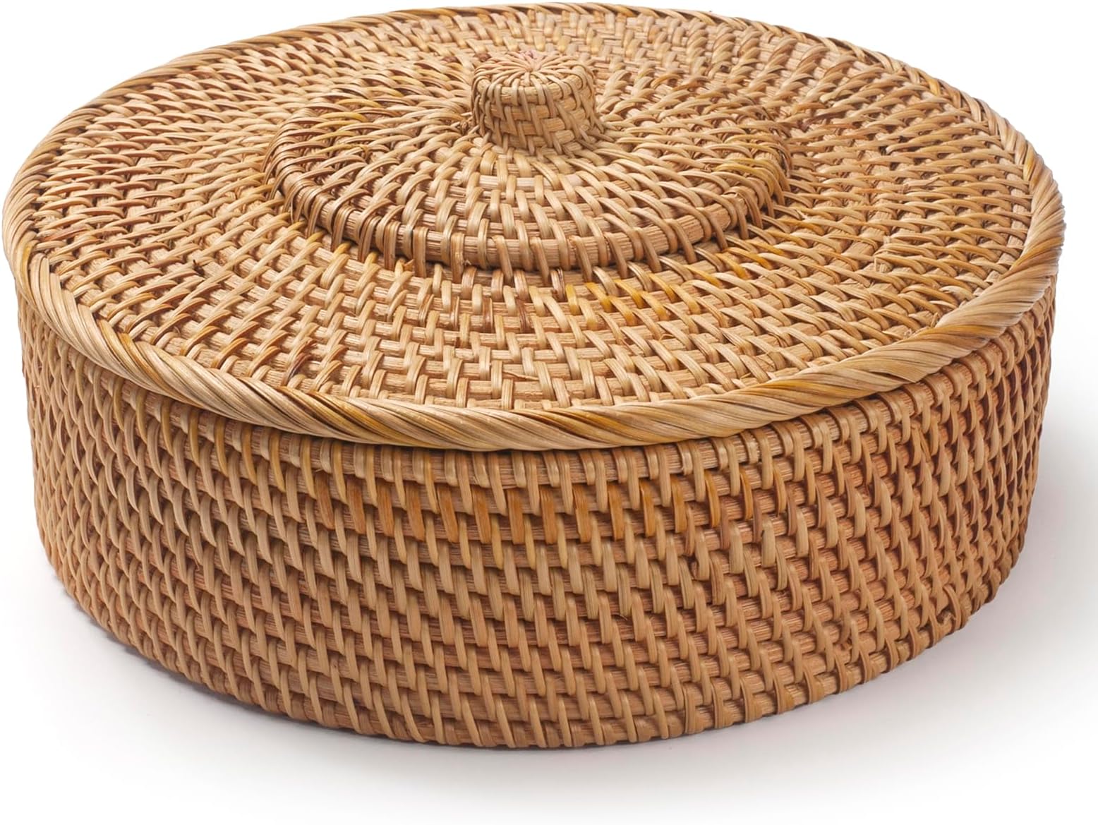 Amazon.com: Rattan Round Basket with Lid, Round Storage Bin Organizer ...
