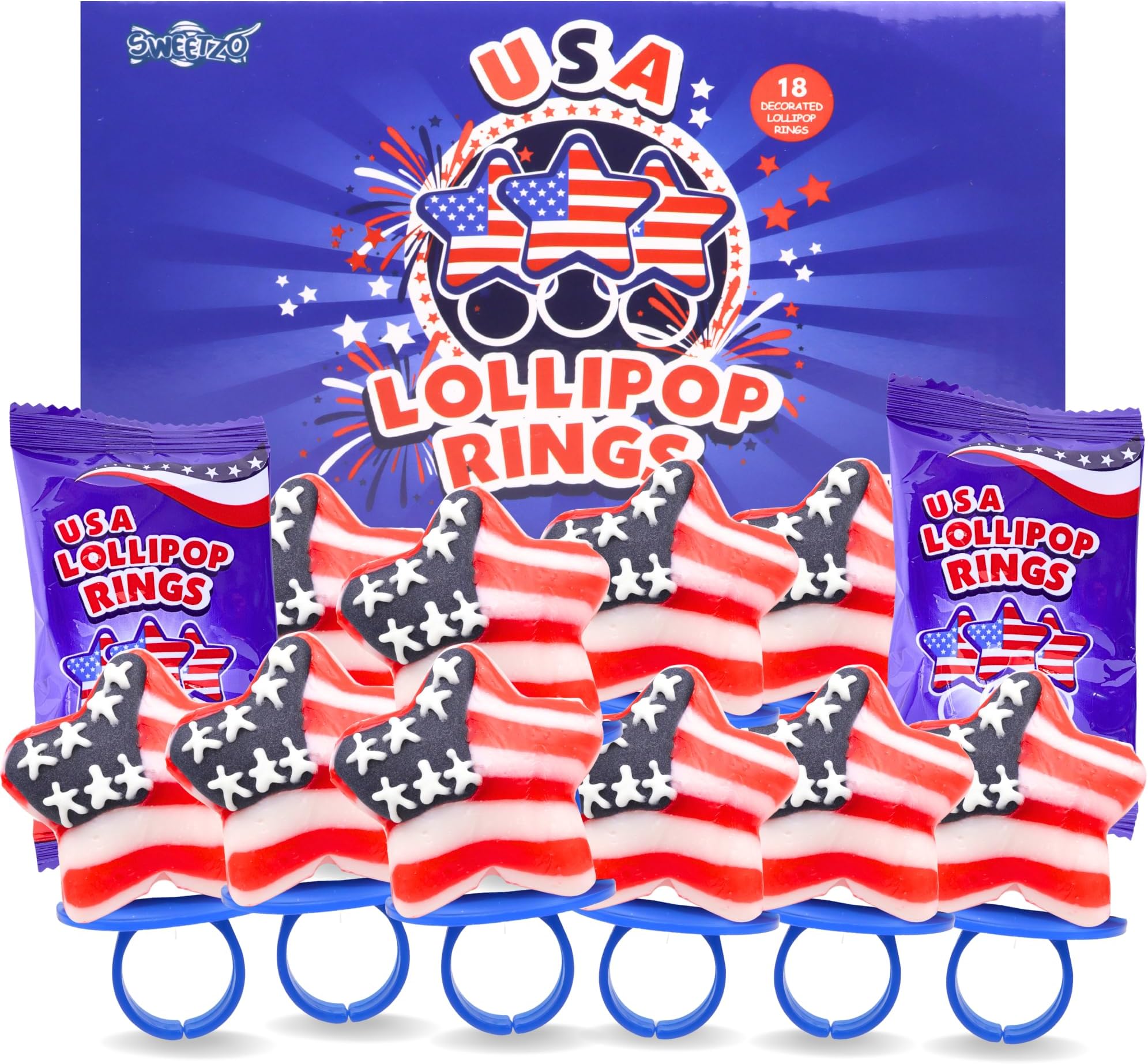 Amazon.com : American Flag Star Lollipop Rings, 4th of July Red White ...