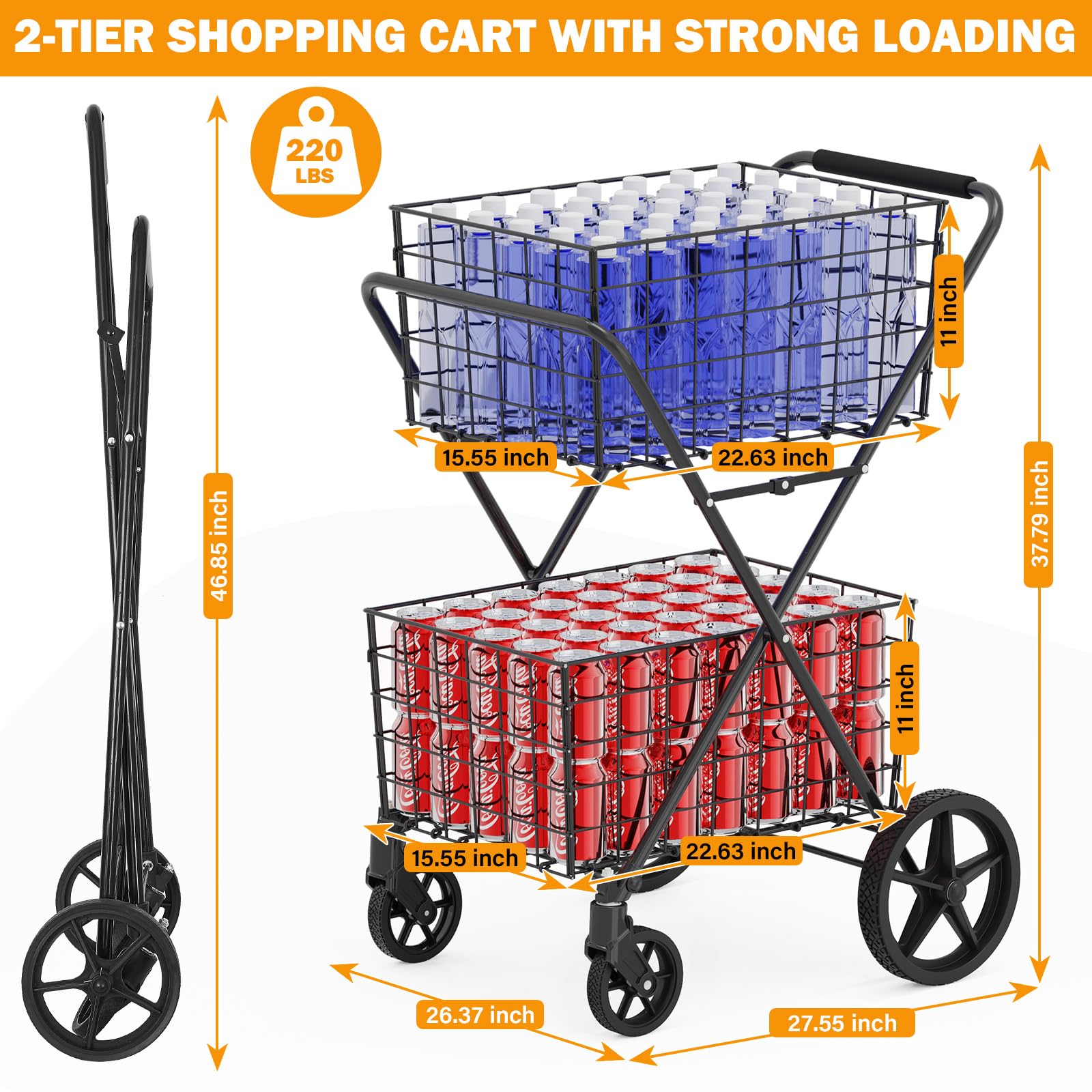 Snapklik.com : 2024NEW 2-Tier Extra Large Shopping Cart For Groceries ...