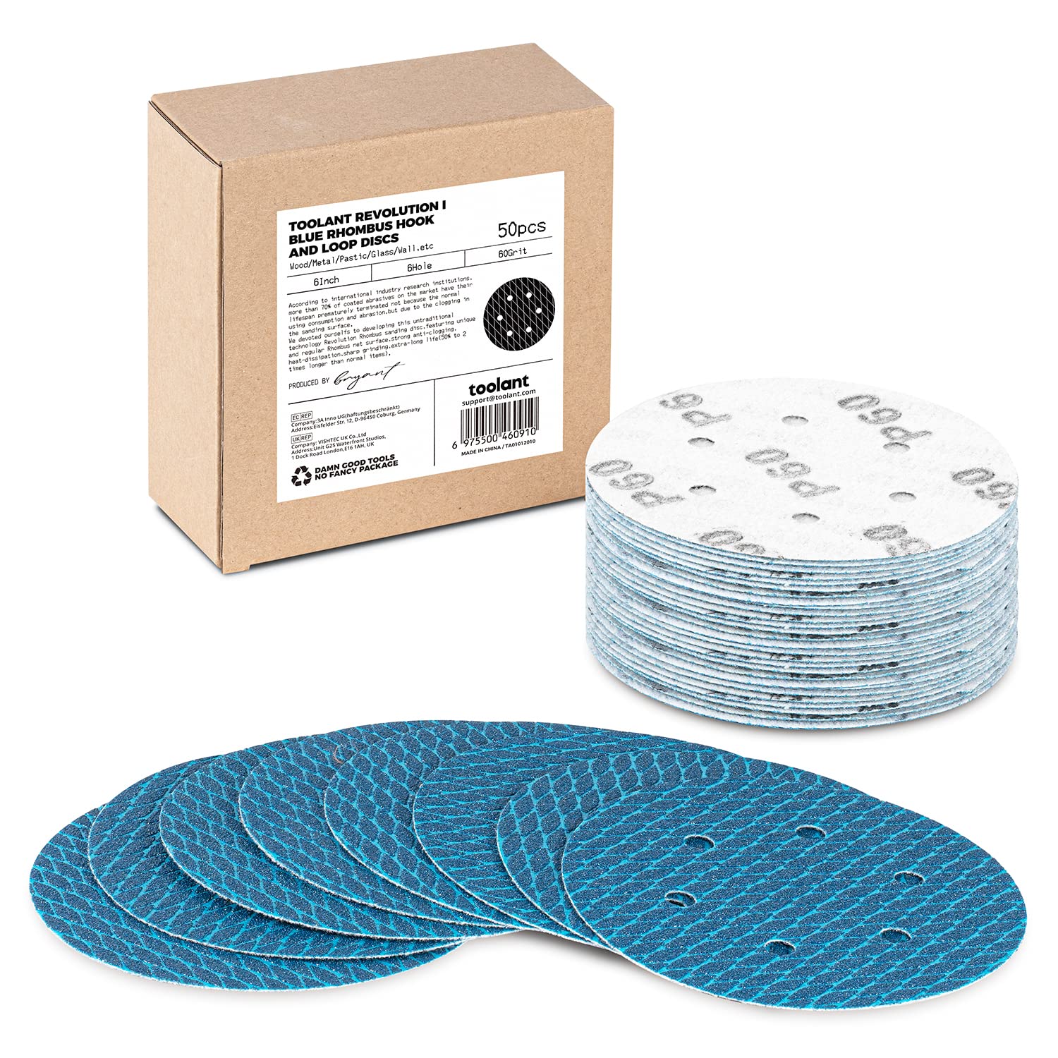 Diamond Shape 6 Inch 60 Grit Sanding Disc, Revolutionary Patent 6 Hole ...