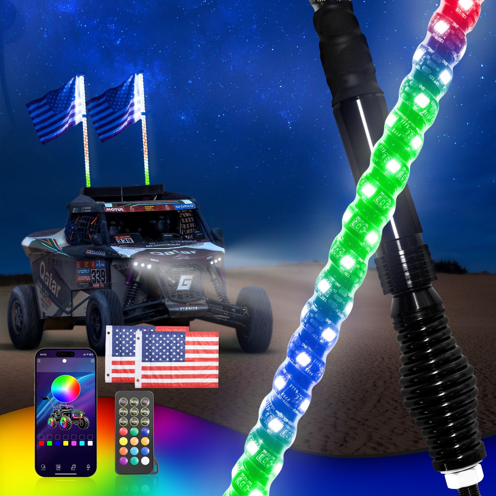 Amazon.com: Whip Lights, 2pcs 3FT RGB LED Light Whips for UTV ATV with ...