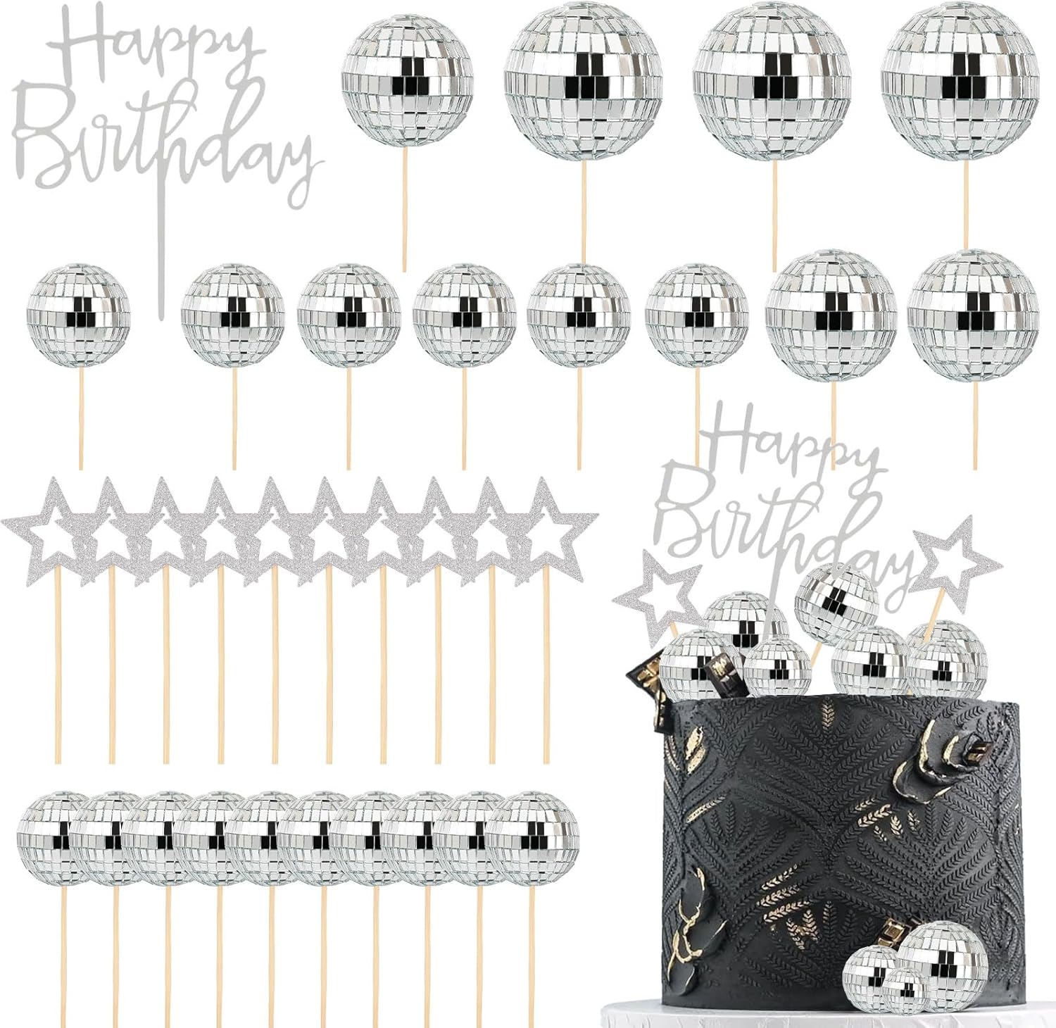 Amazon.com: 33PCS Disco Ball Cake Topper, 1970s Disco Ball Cake Picks ...