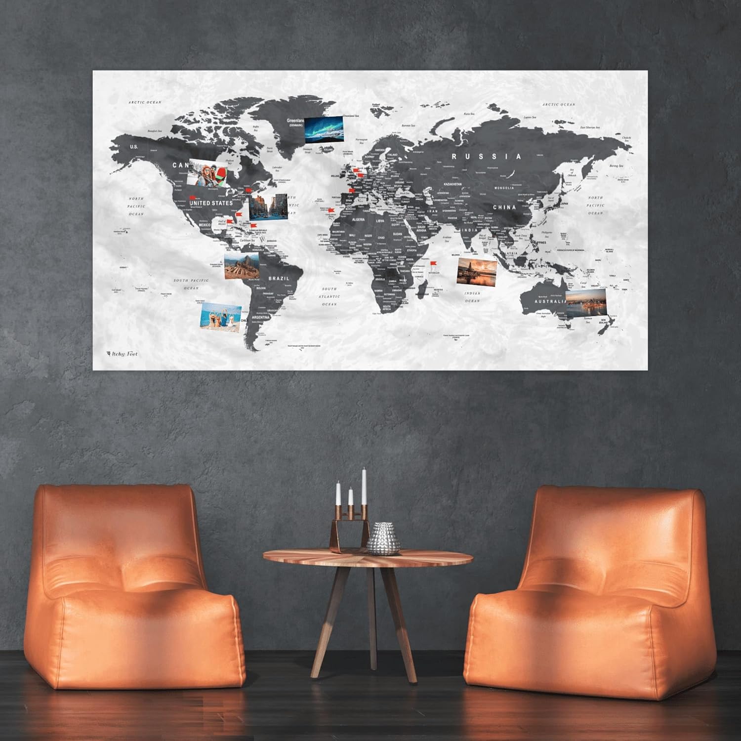 World Map XXL 51 x 28 inches, Travel Pin Board with Fleece Surface in ...
