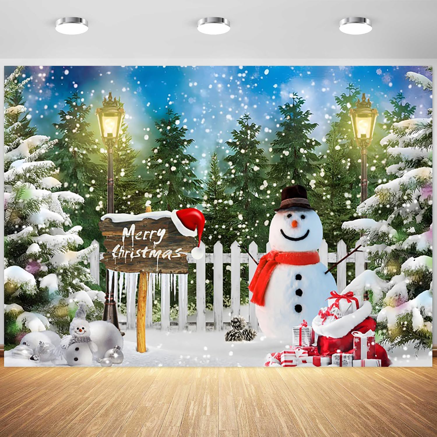 Amazon.com : 7x5ft Christmas Backdrop Winter Snowflakes Snowman Pine ...