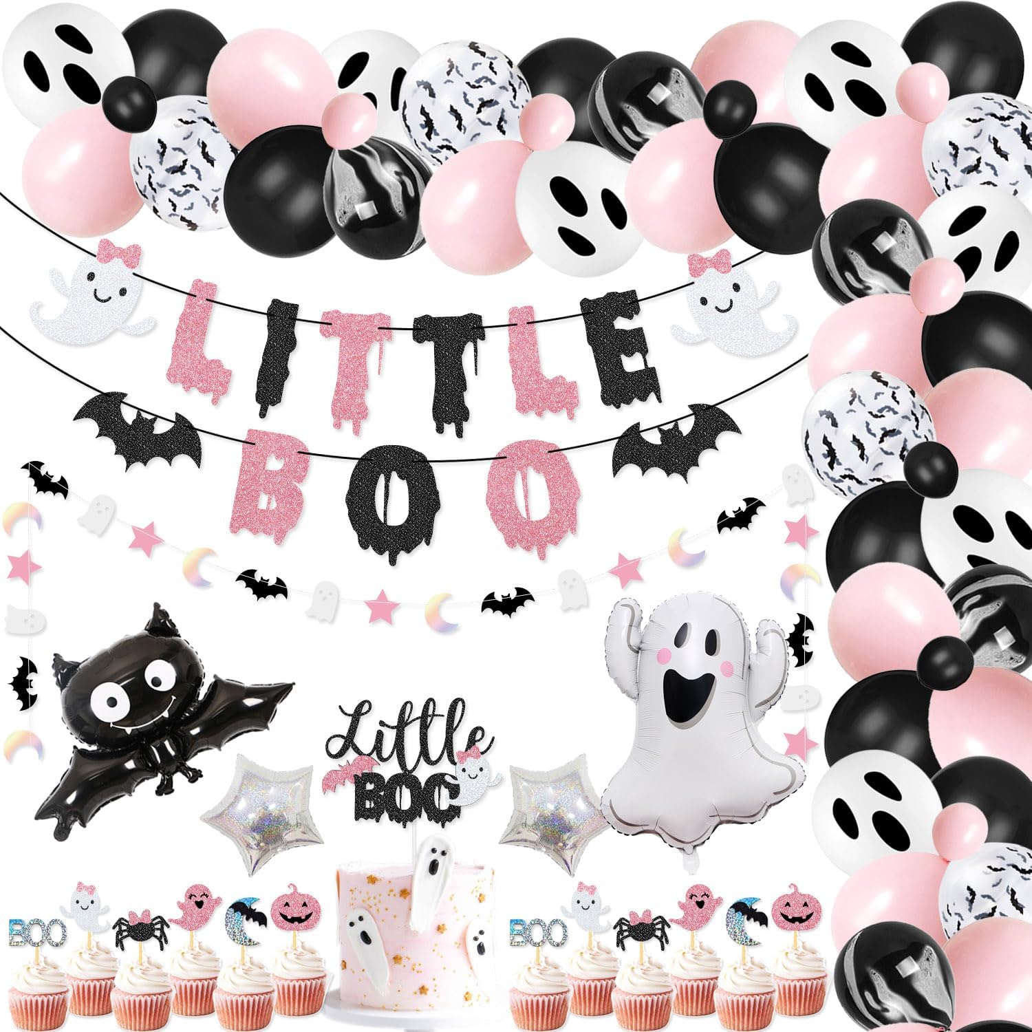 Amazon.com: 92 Pcs Little Boo Party kit Little Boo Banner Cake Topper ...