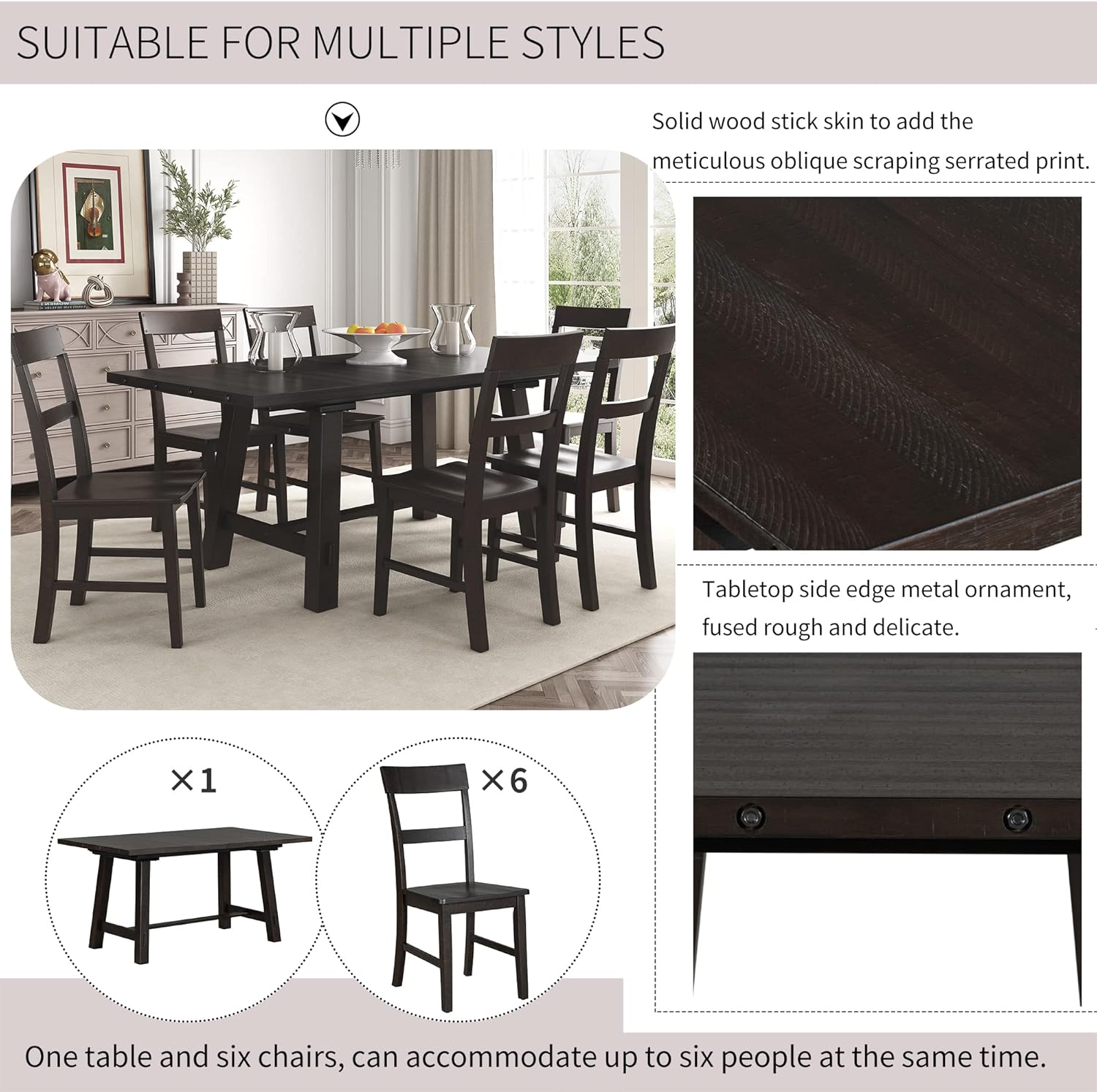 Buy Merax 7-Piece Retro Industrial Style Extendable Dining Table Set ...