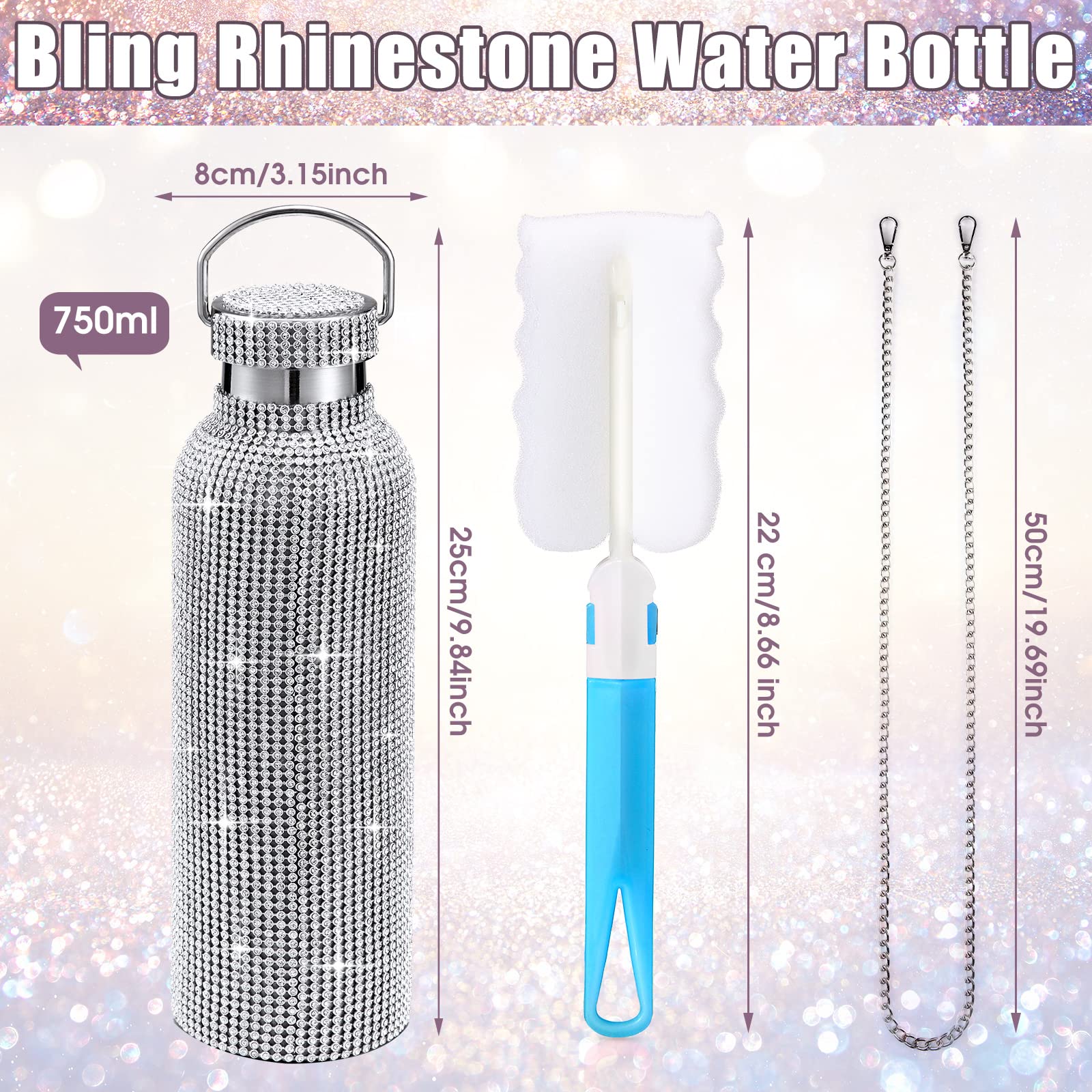 4 Pieces 25 oz Bling Cup Diamond Water Bottle Rhinestone Stainless ...
