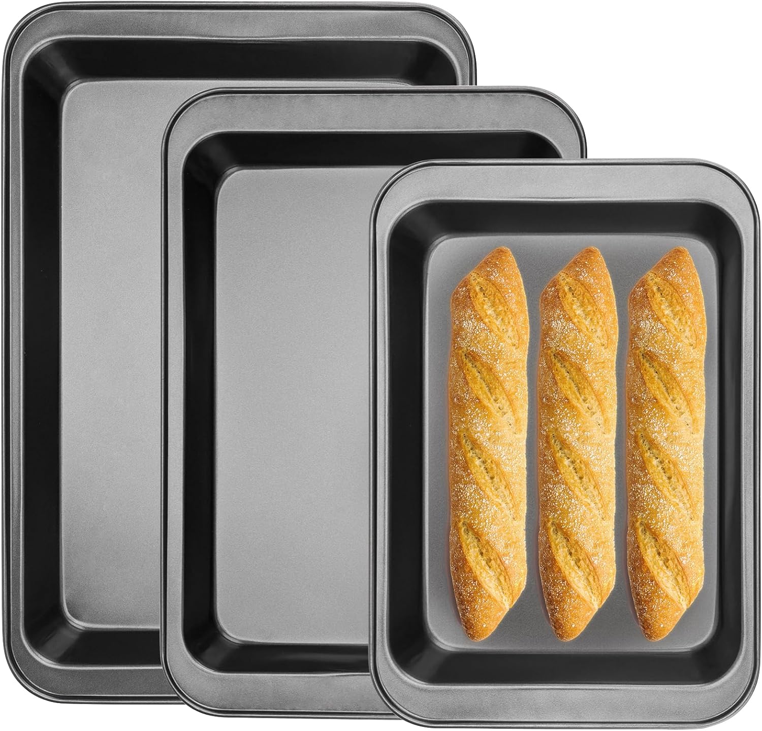 ZOENHOU 3 Piece Baking Tray Set, Deep Oven Trays Set, Non Stick Baking ...