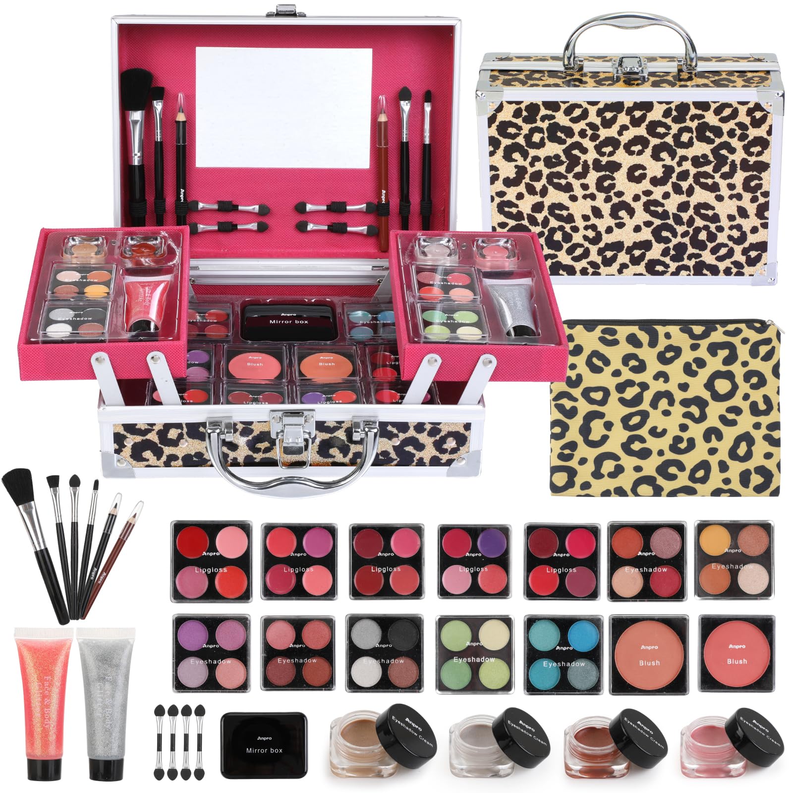 Amazon.com : Anpro All-In-One Leopord Double Folding Makeup Carry Case ...