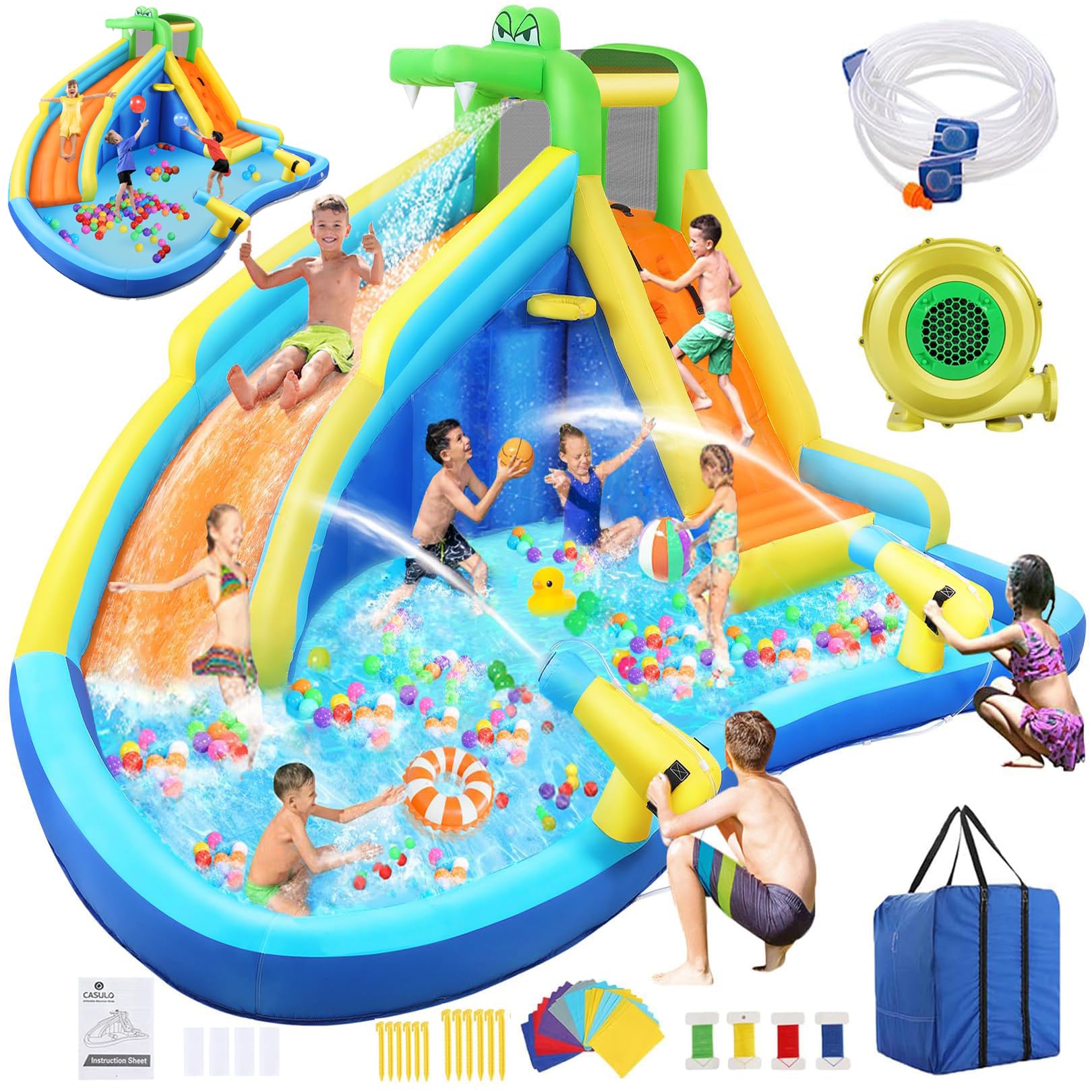 Buy AKEYDIYInflatable Water Slide Park with Splash Pool,Water ,Ball ...