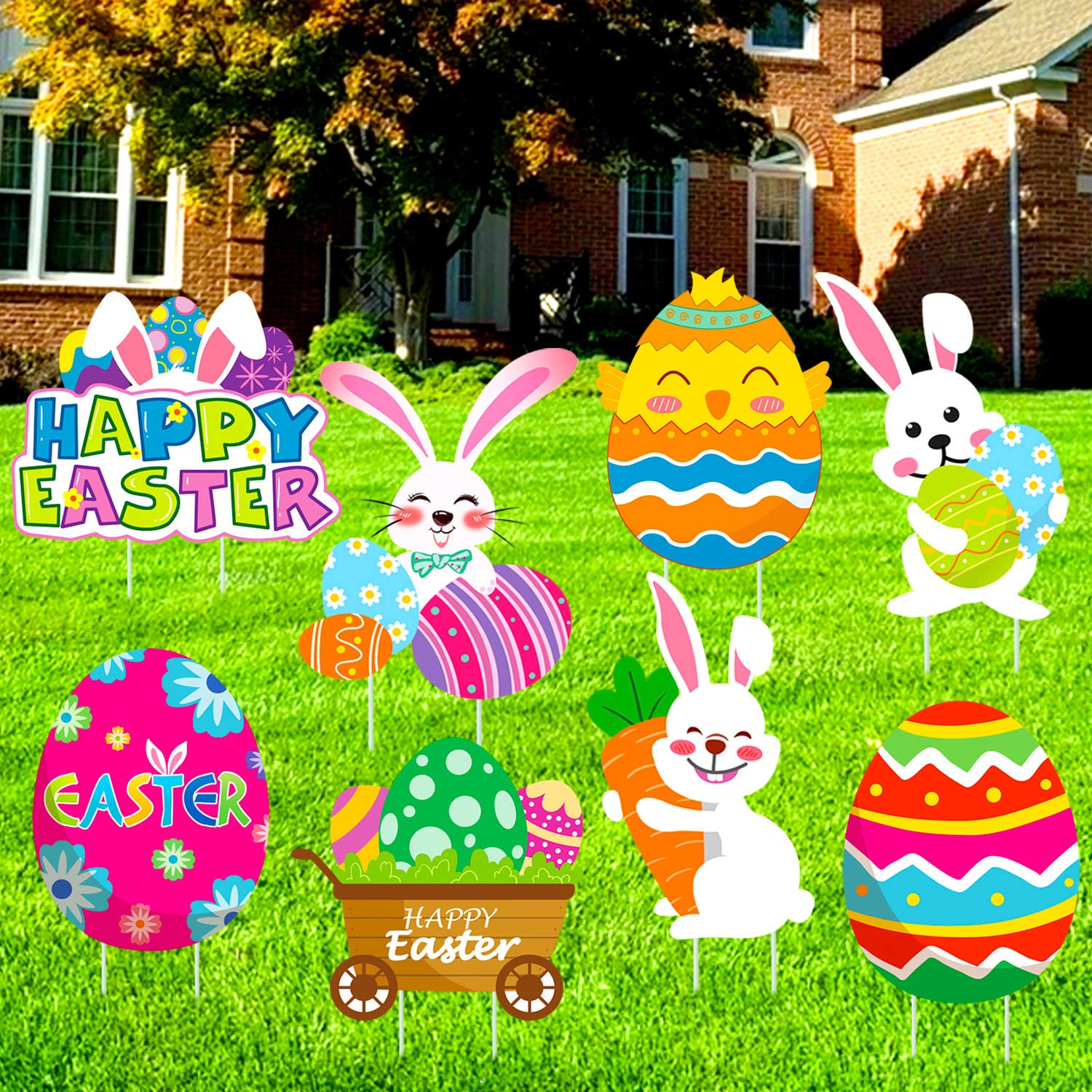 Buy Easter Decorations Outdoor Easter Yard Signs with Stakes Happy ...